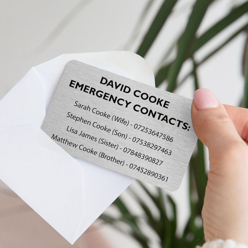 Personalised Metal Wallet Card | Custom in Case of Emergency Contact ...