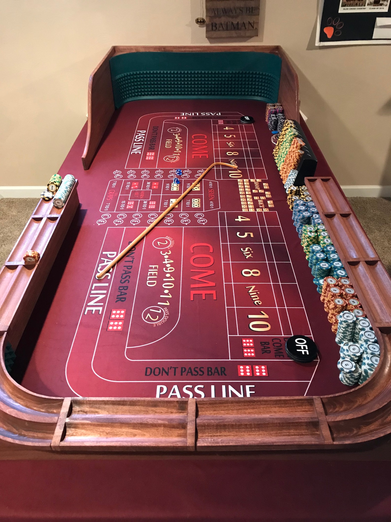 Practice Craps Table Backboard/ Throwing End With Chip Rails/ Table Top ...
