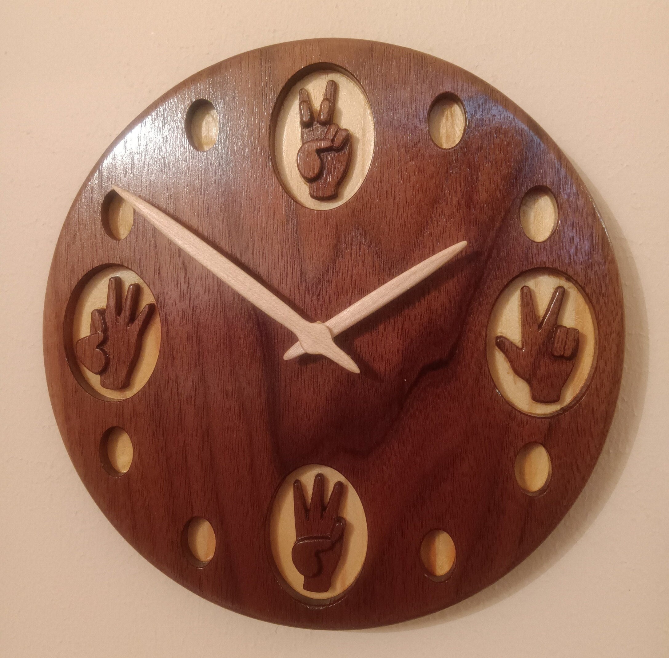 Round, Wooden, ASL Novelty Wall Clock. Wood, Unique American Sign ...