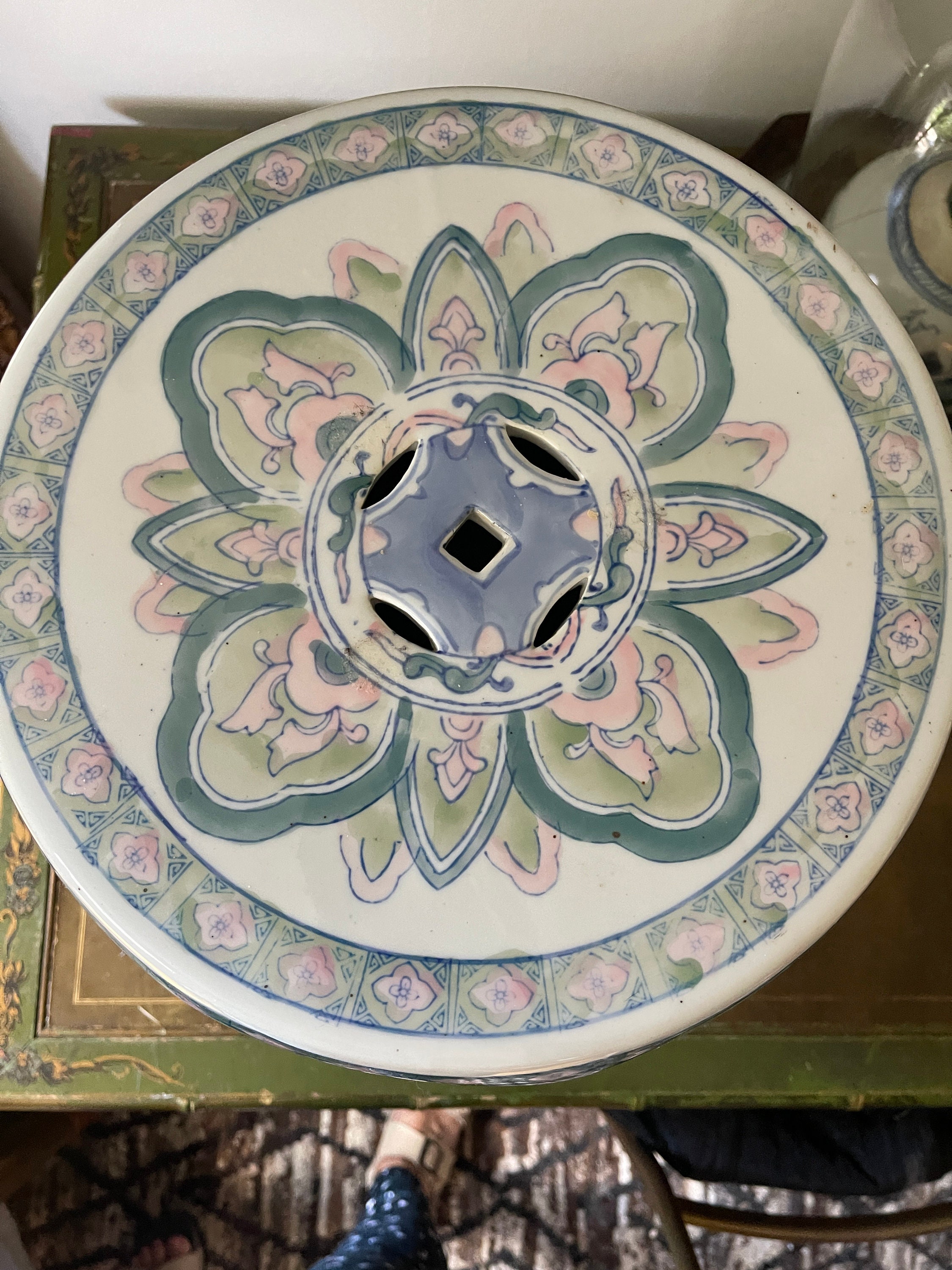 Ethan Allen Ceramic 1990s Chinoiserie Garden Stool