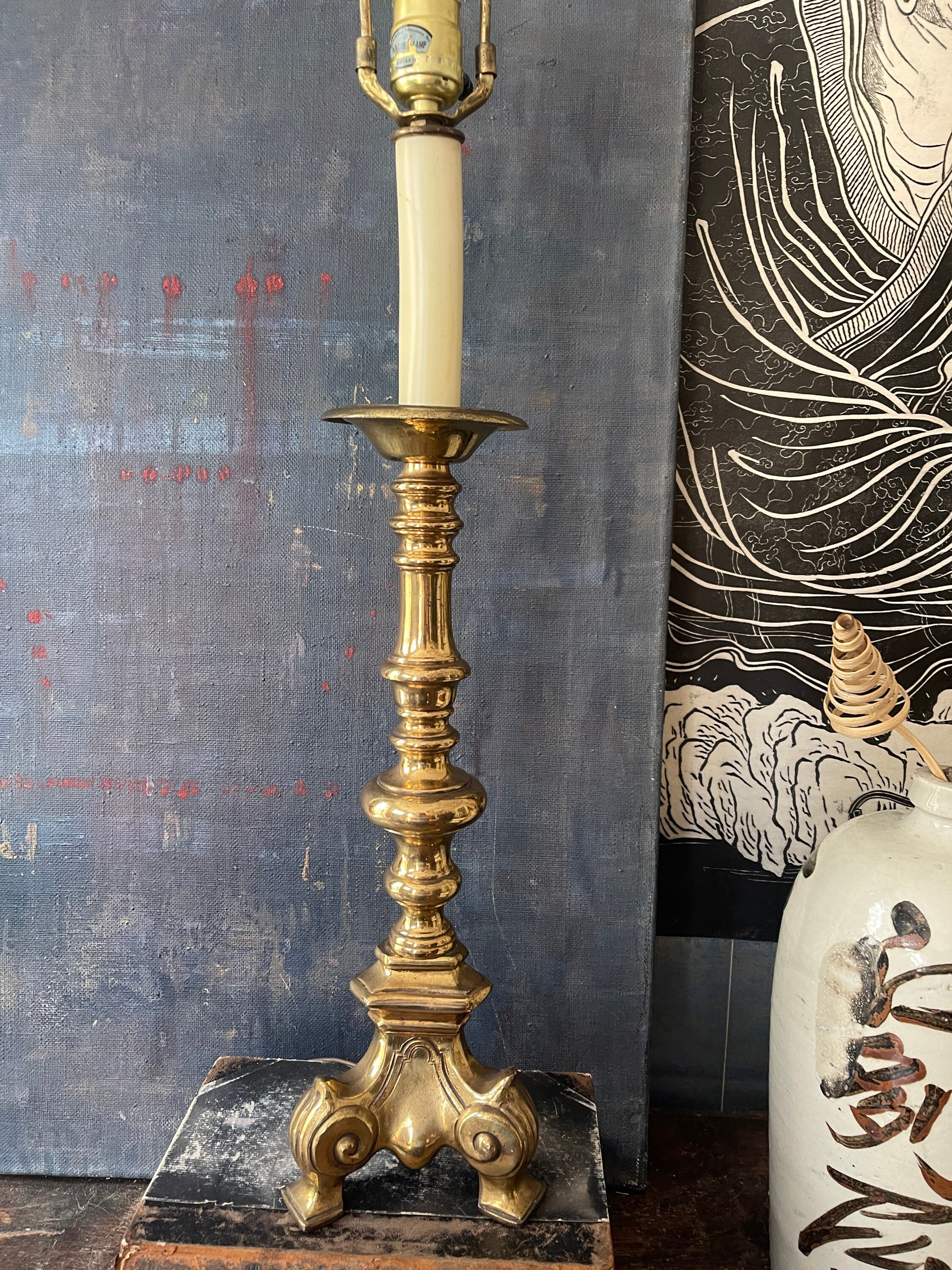 Vintage Brass Scrolled Feet Buffet Lamp - Etsy