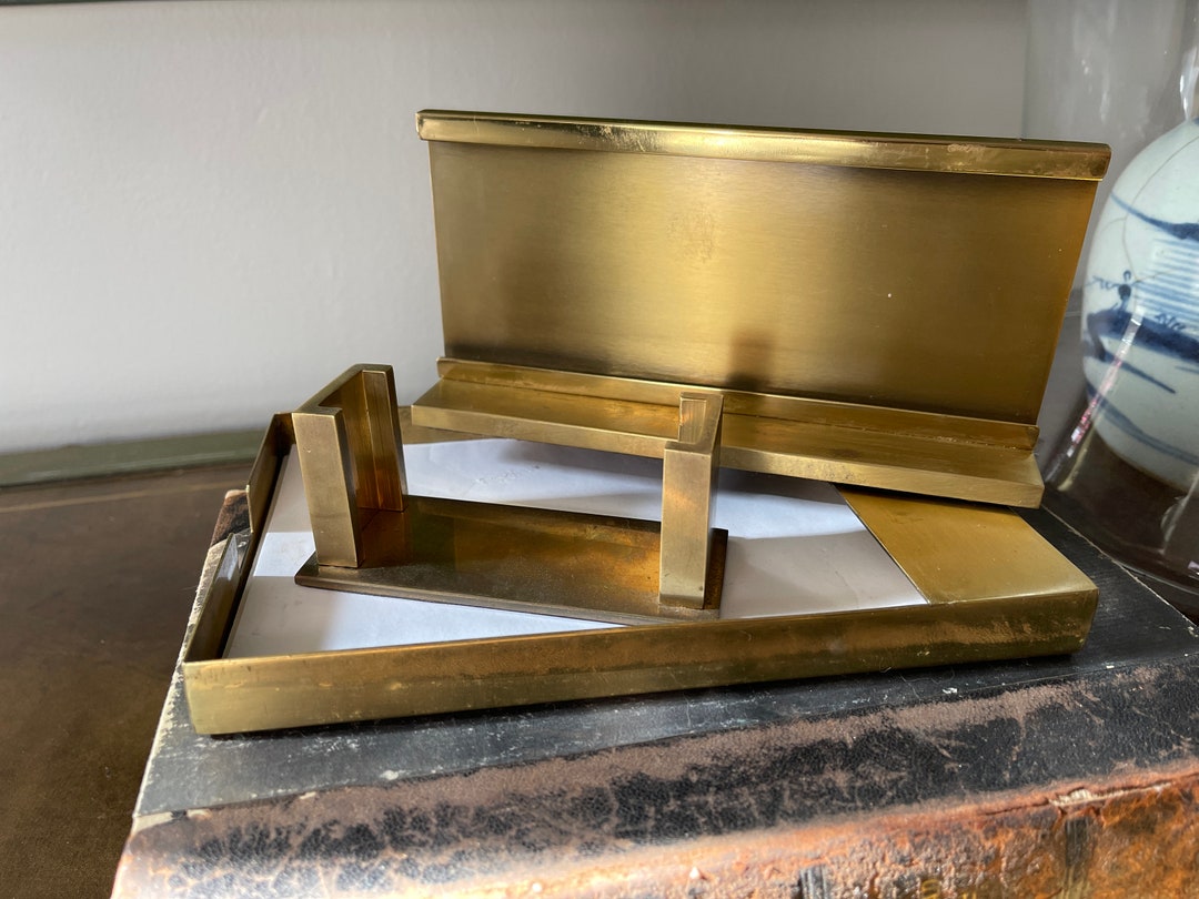 Vintage 3-piece Brass Desk Set - Etsy
