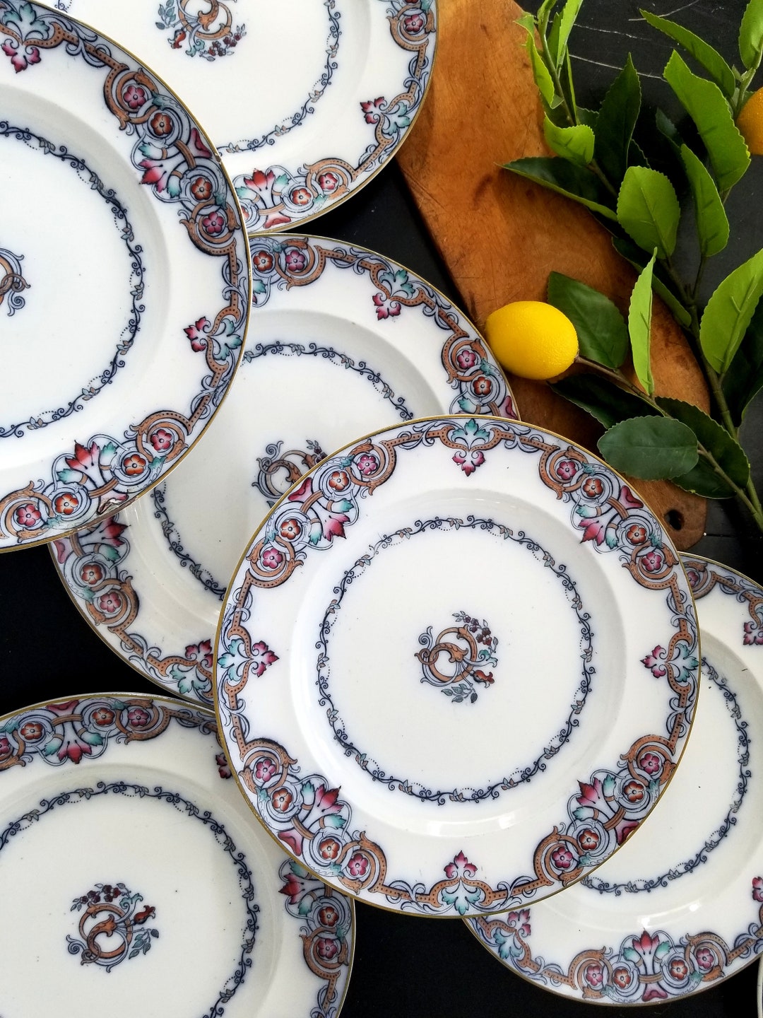 Set of Six () Wedgwood Plates in Liffey Pattern Flow Blue English ...