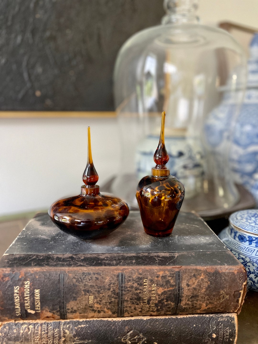 Pair of Hand Blown Tortoise Glass Perfume Bottles - Etsy
