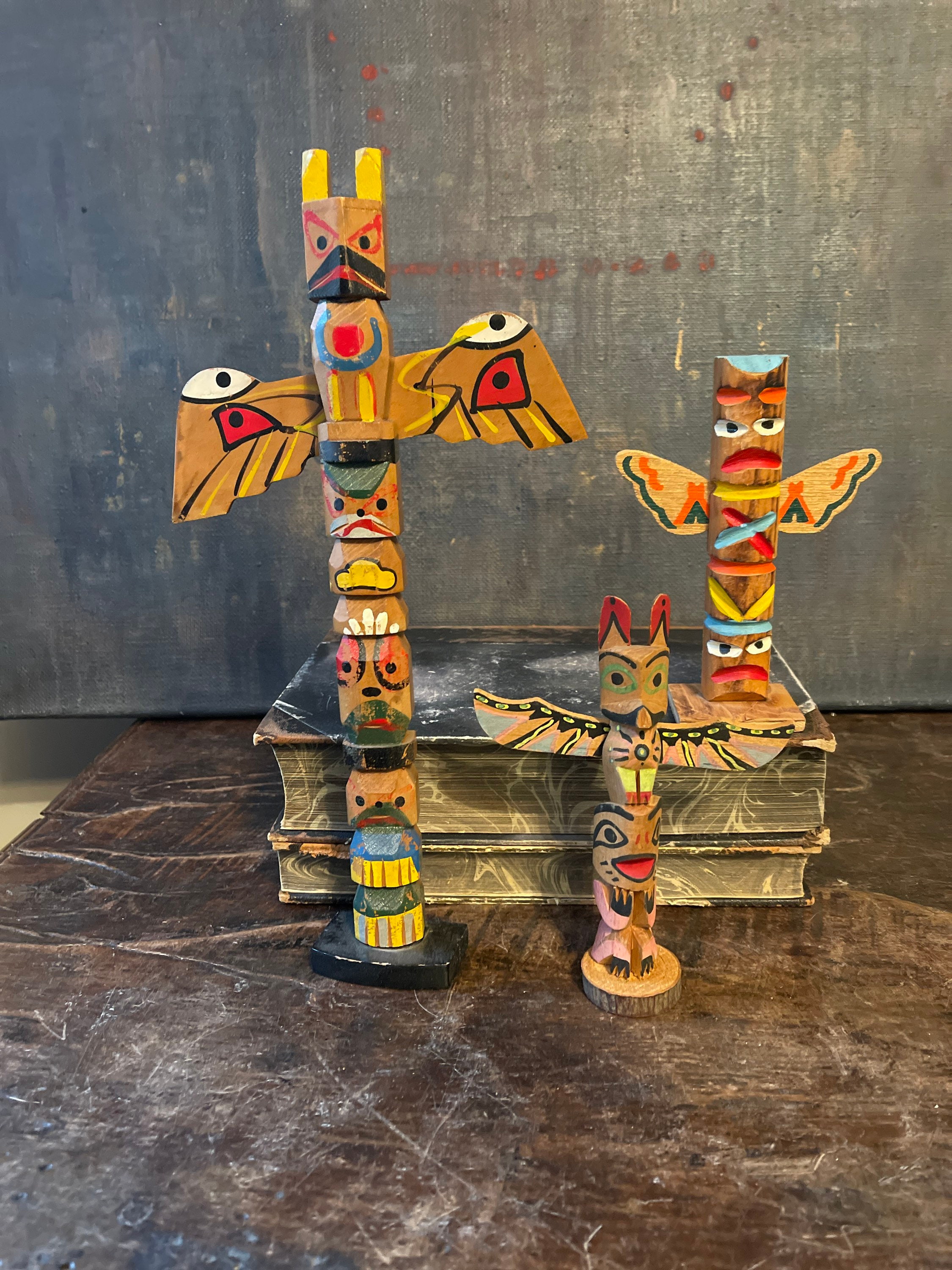 Collection of Three (3) Wooden Native American Totem Souvenirs