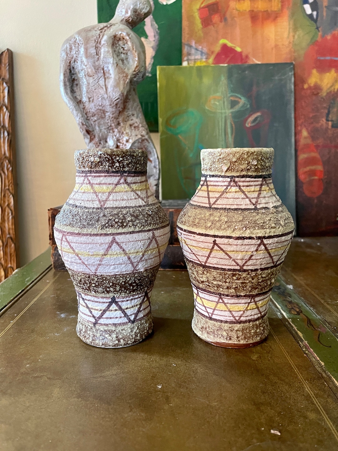 Pair of MCM Italian Ceramic Textured Vases - Etsy