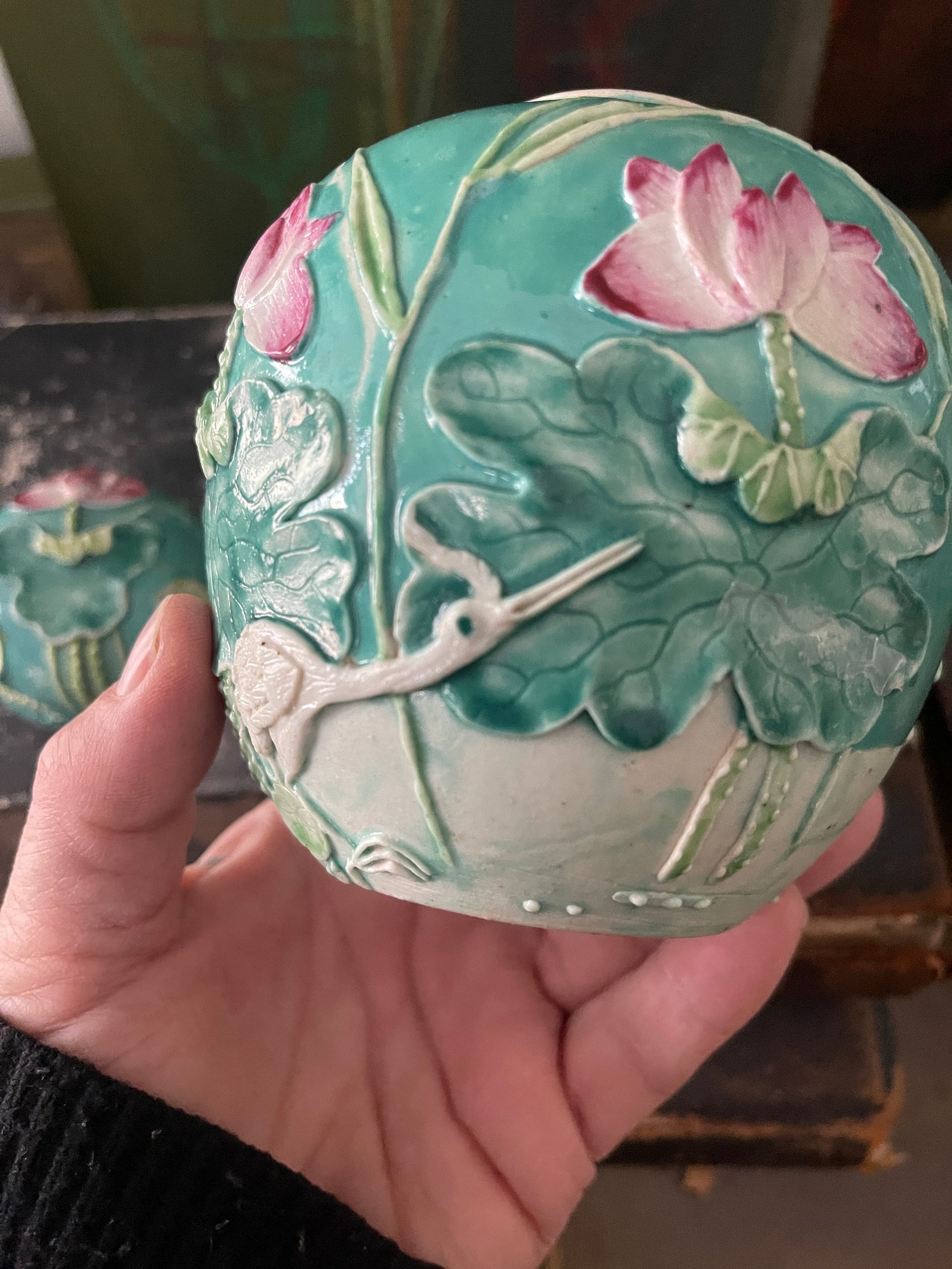 Vintage Chinese Majolica Crane Ginger Jar - Etsy Canada