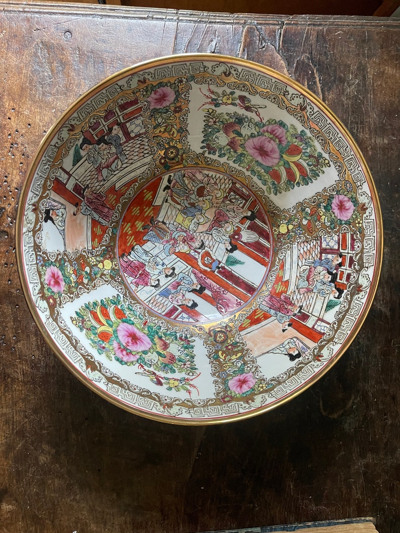 Vintage Large Famille Rose Bowl on Stand - Etsy