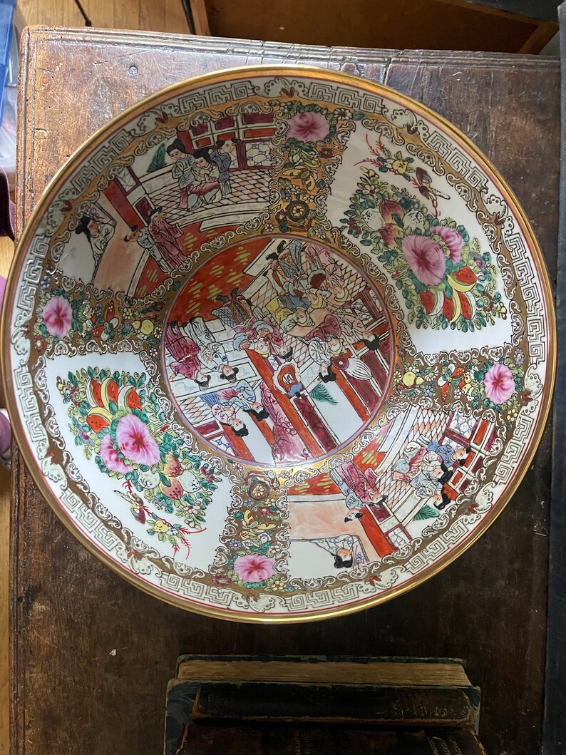 Vintage Large Famille Rose Bowl on Stand - Etsy