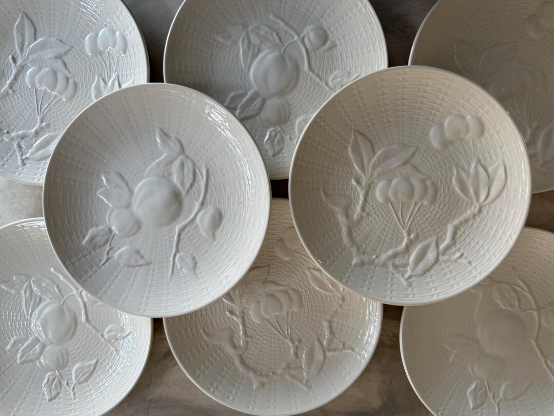 Vintage ED Langbein Porcelain Dessert Plates - Fruit Relief, Western ...