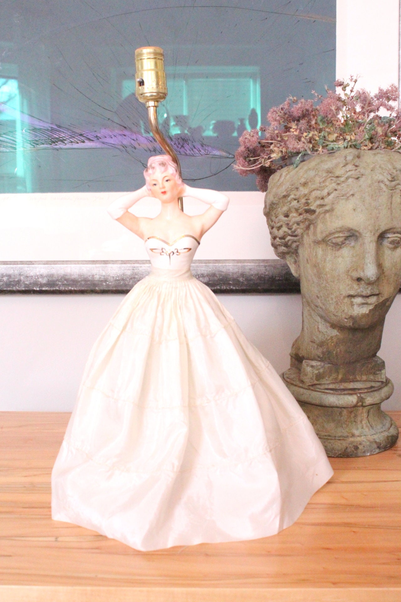 RESERVED FOR JO - Vintage 1940s Ceramic Lady Lamp with Fabric Skirt ...