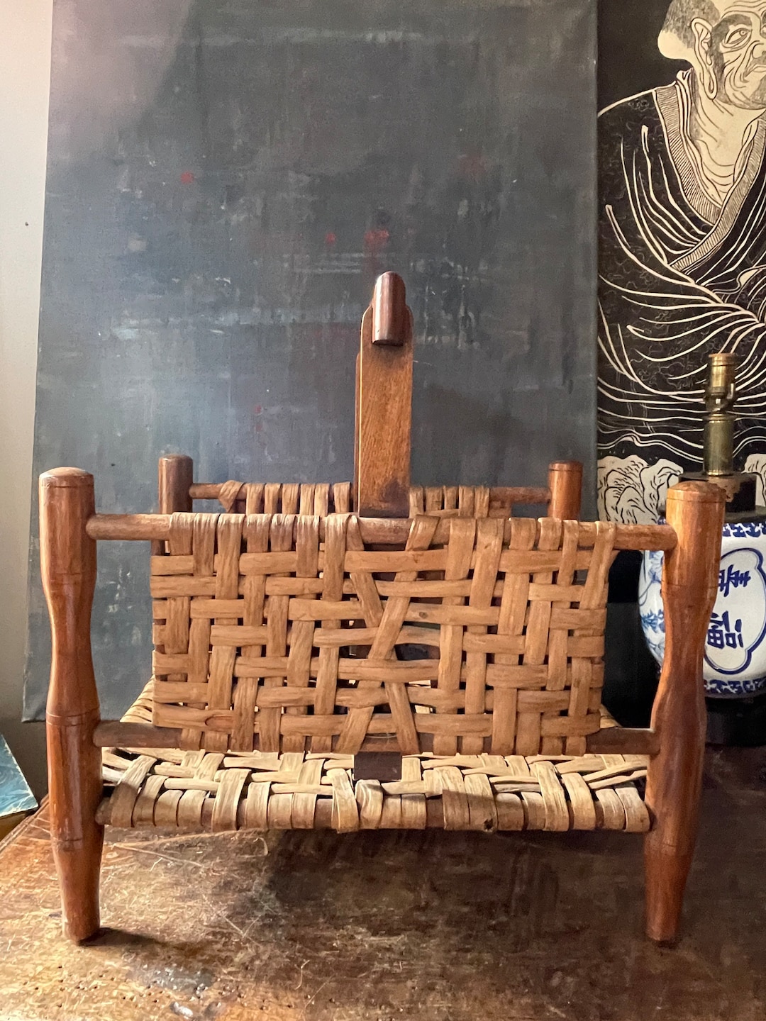 Antique Splint Wood Woven Magazine Rack Cottage Decor - Etsy
