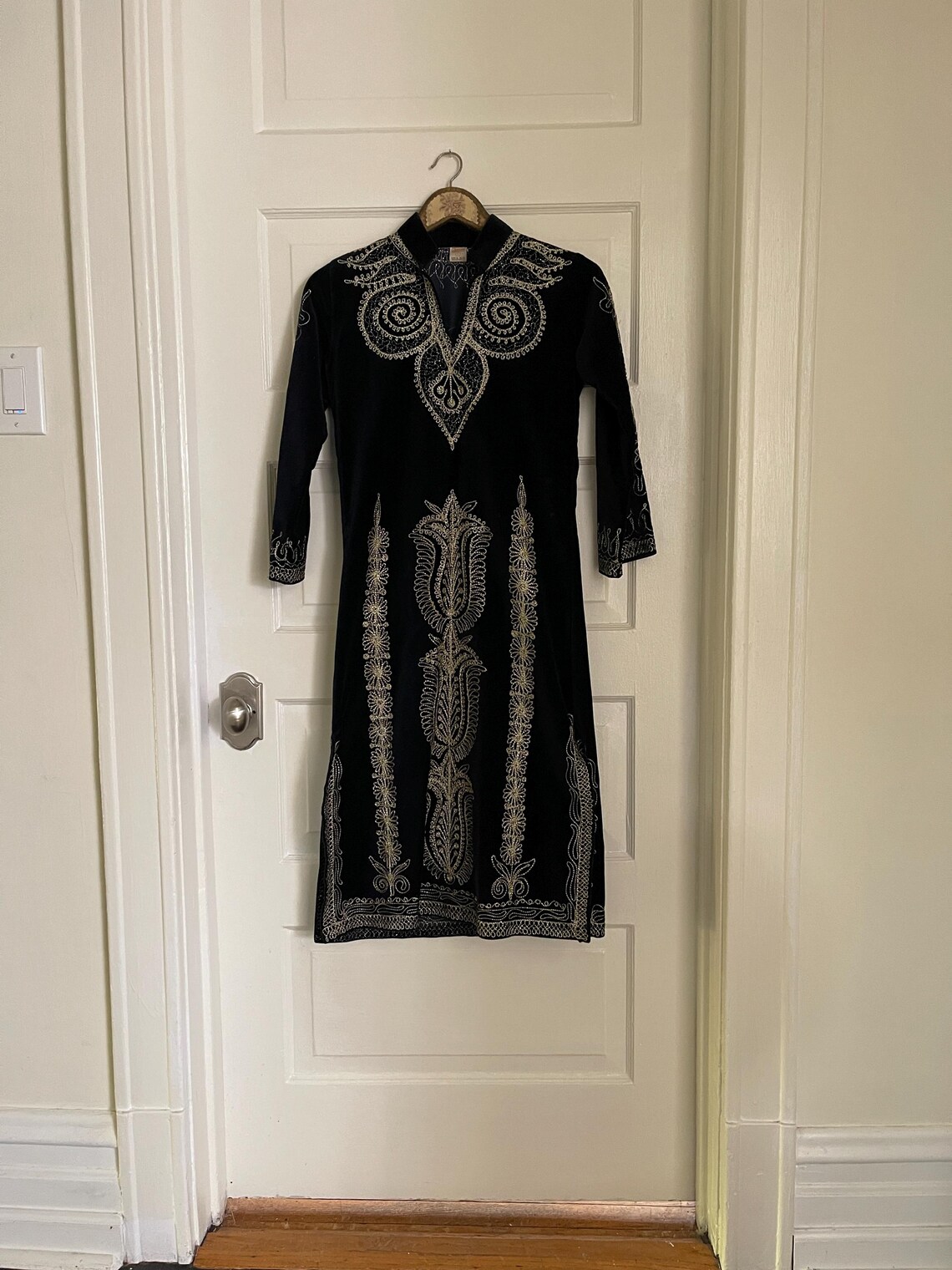 Vintage Navy Blue Velvet Turkish Dress With Gold Embroidery - Etsy