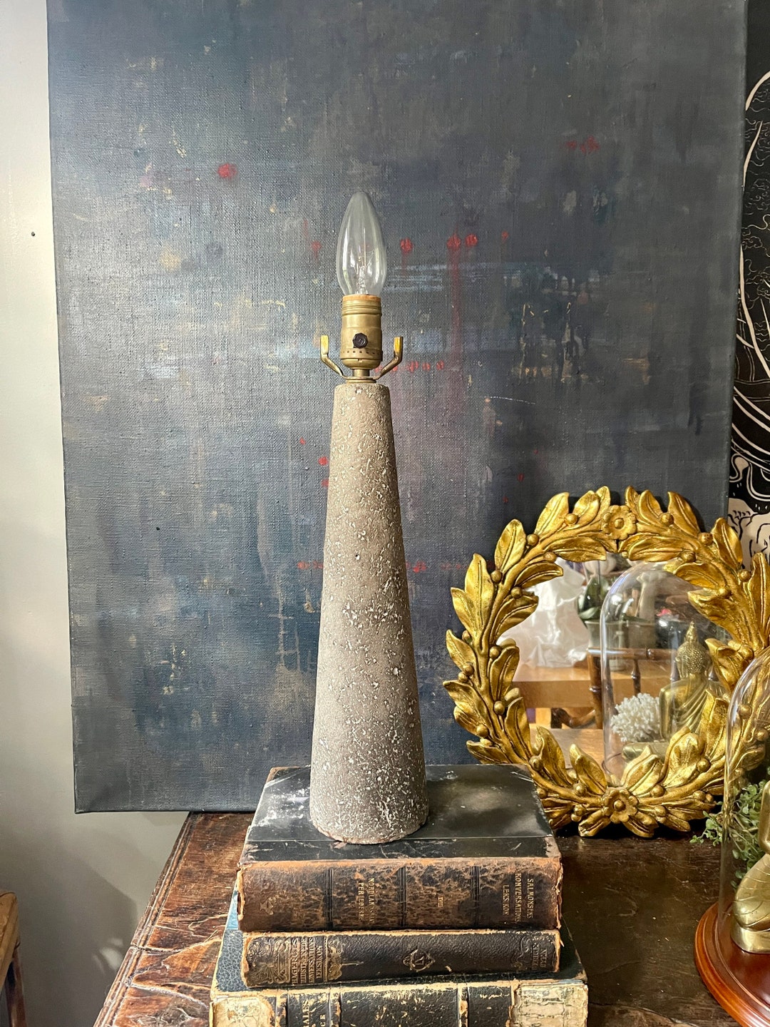Vintage Cement Textured Cylindrical Lamp Postmodernism - Etsy