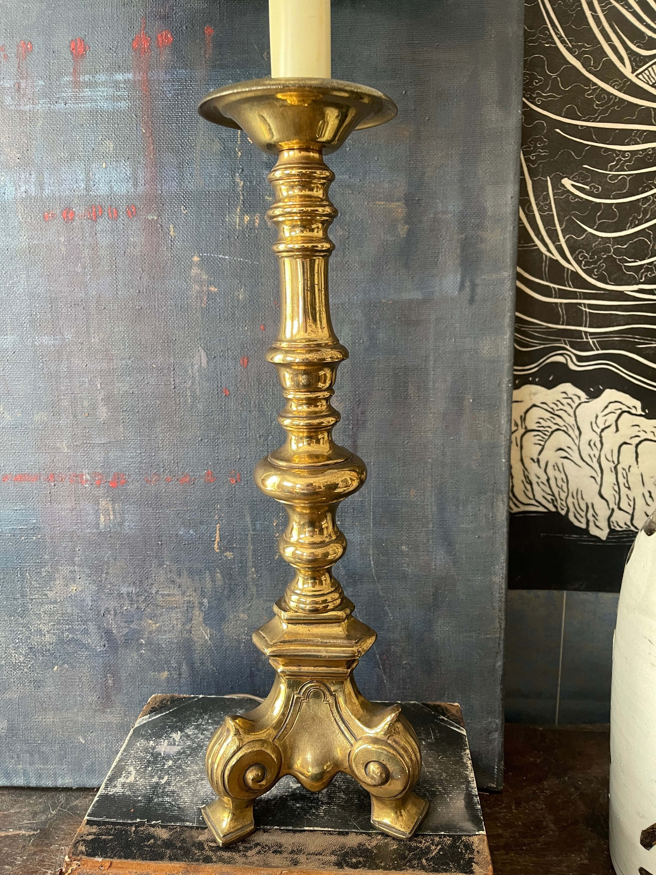 Vintage Brass Scrolled Feet Buffet Lamp - Etsy