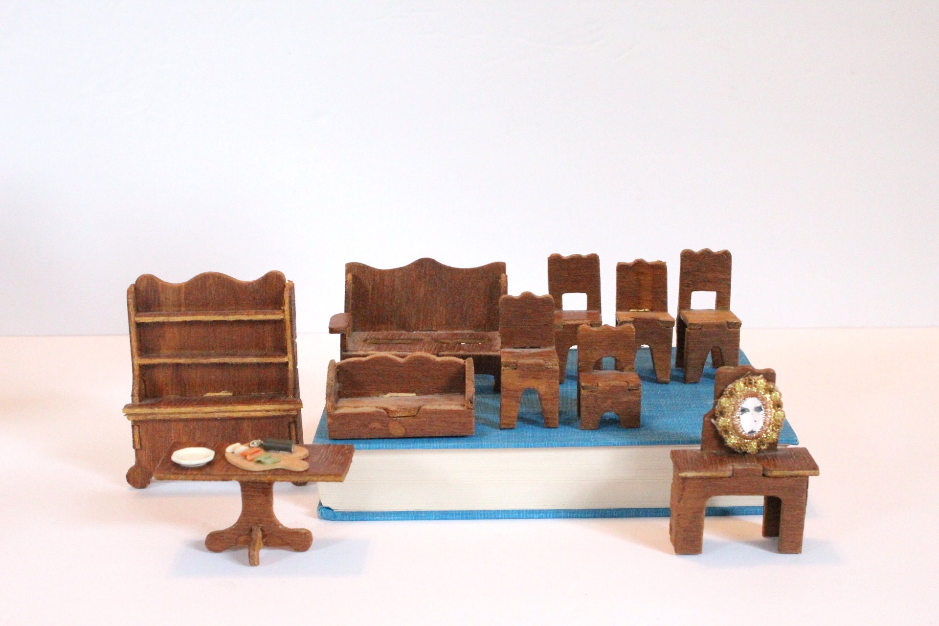 Collection 12 Pieces of Vintage Brown Wooden Miniature Dollhouse ...