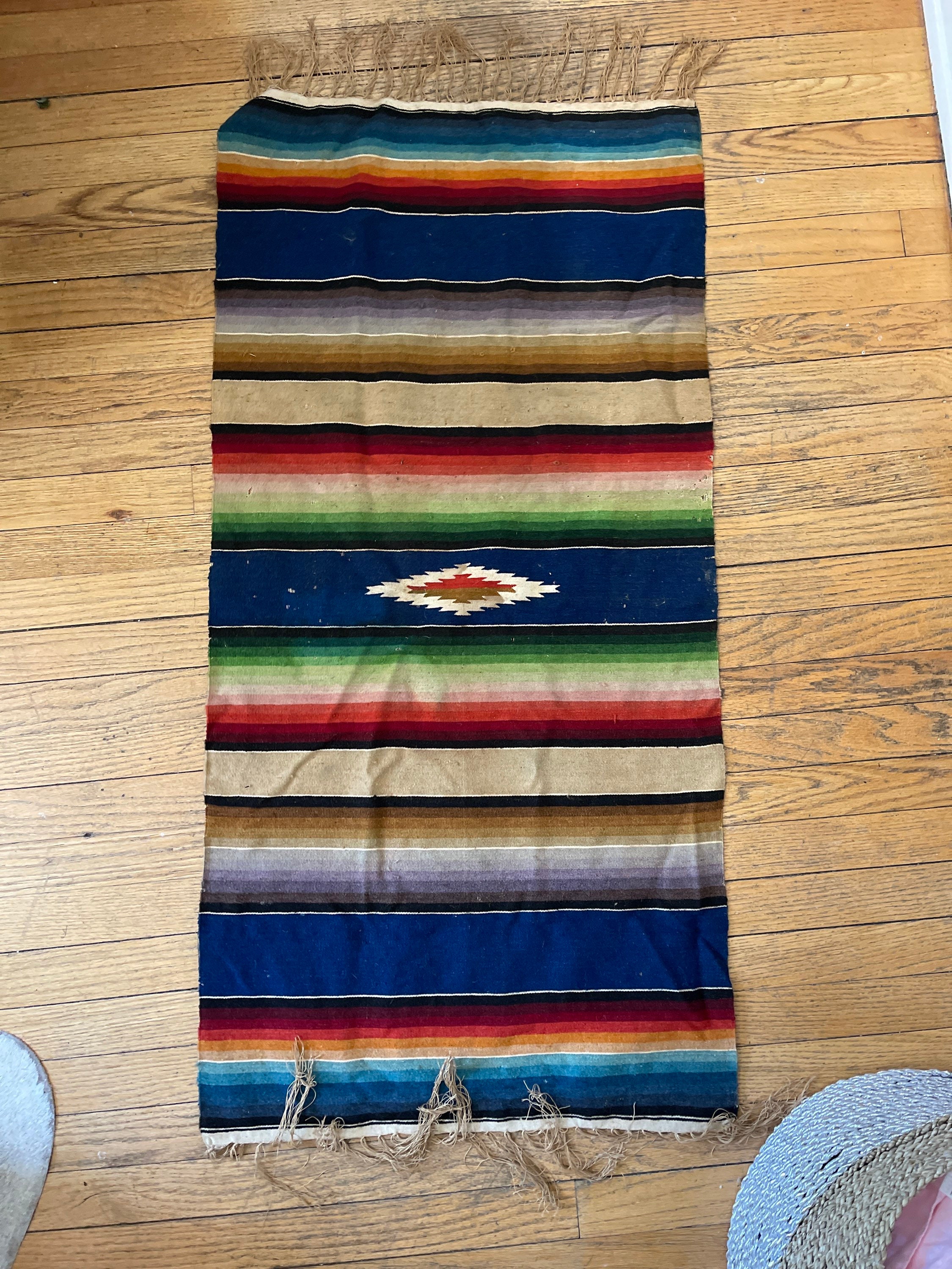 Vintage Mexican Saltillo Southwest Blanket Rug Weaving