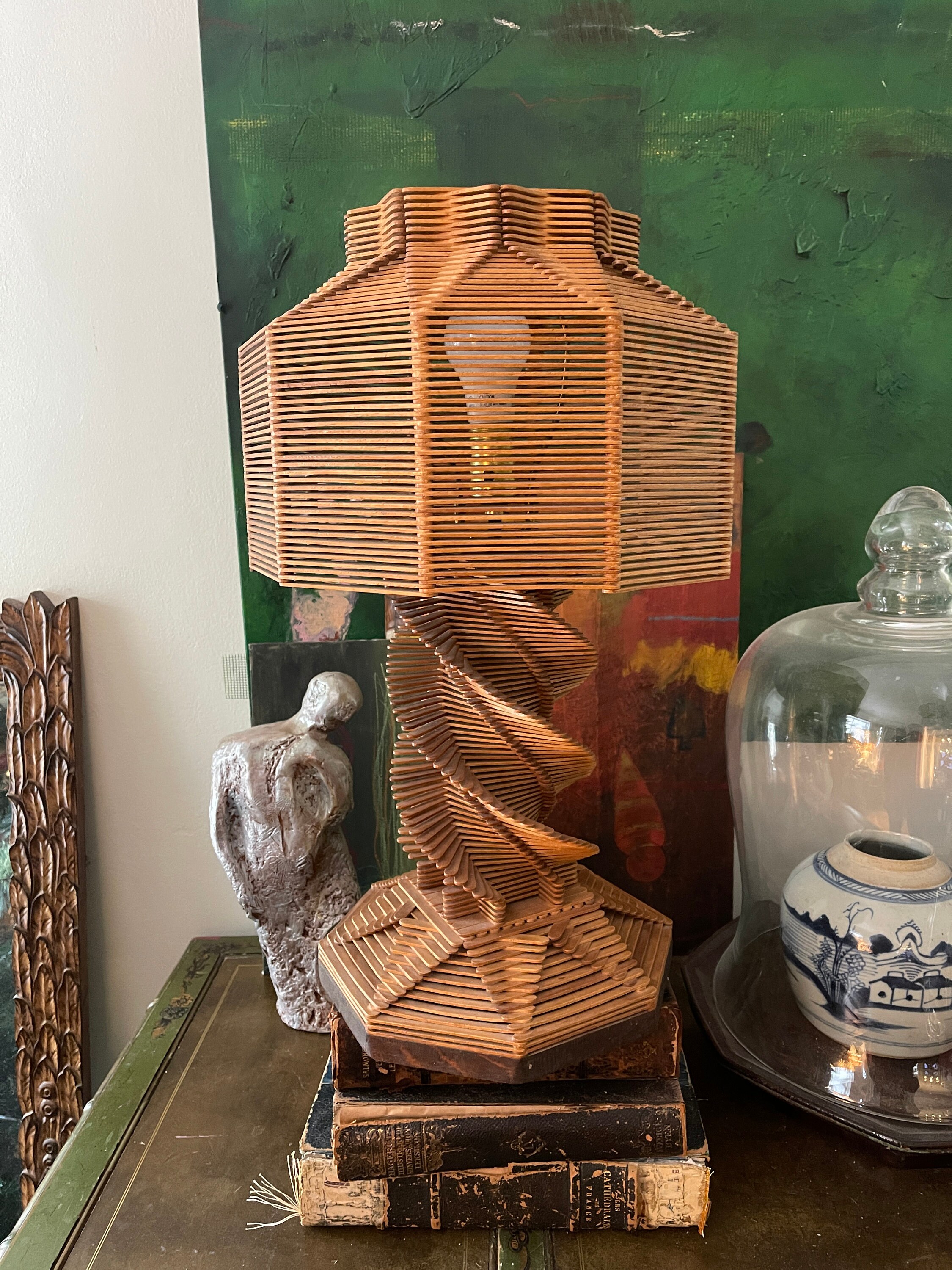 Vintage Folk Art Popsicle Helix Lamp and Shade