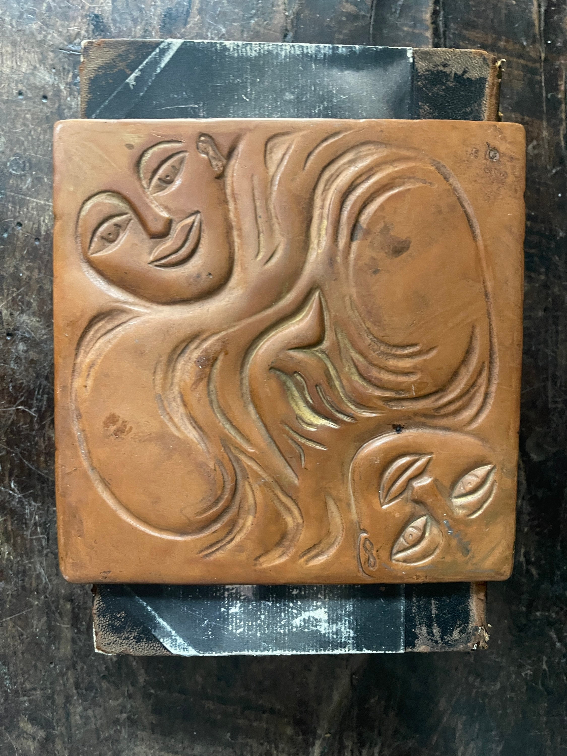 Vintage Art Clay Tile Depicting Face