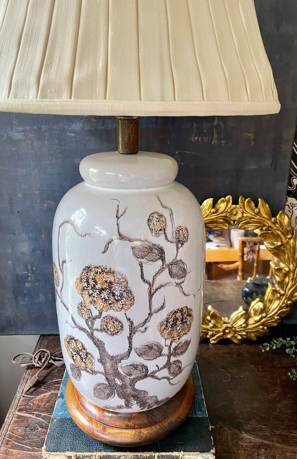 Vintage Oversized Stoneware Asian Lamp Neutrals - Etsy