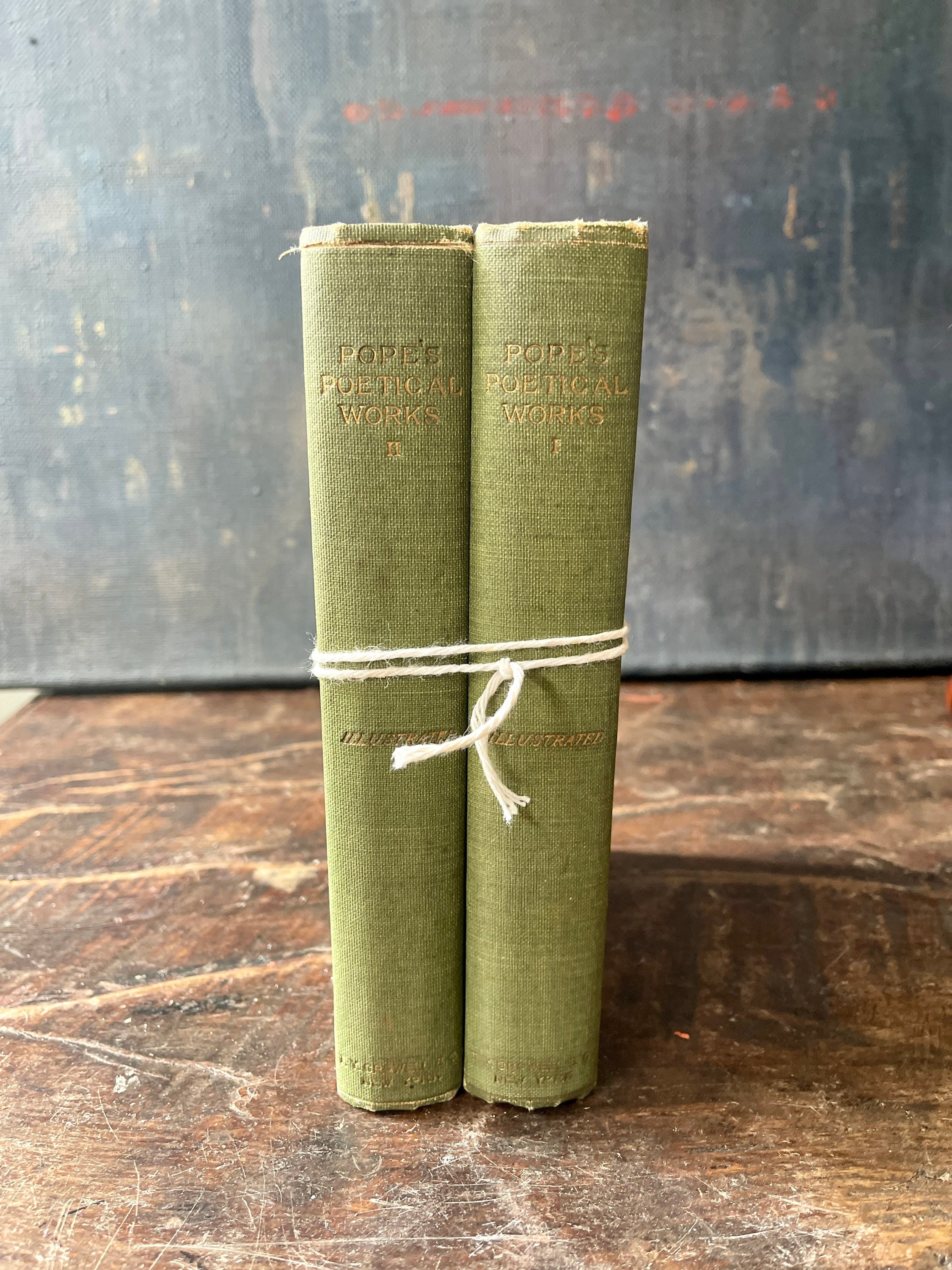 Vintage Set of Two (2) Green Books Alexander Pope’s Poetical Works ...