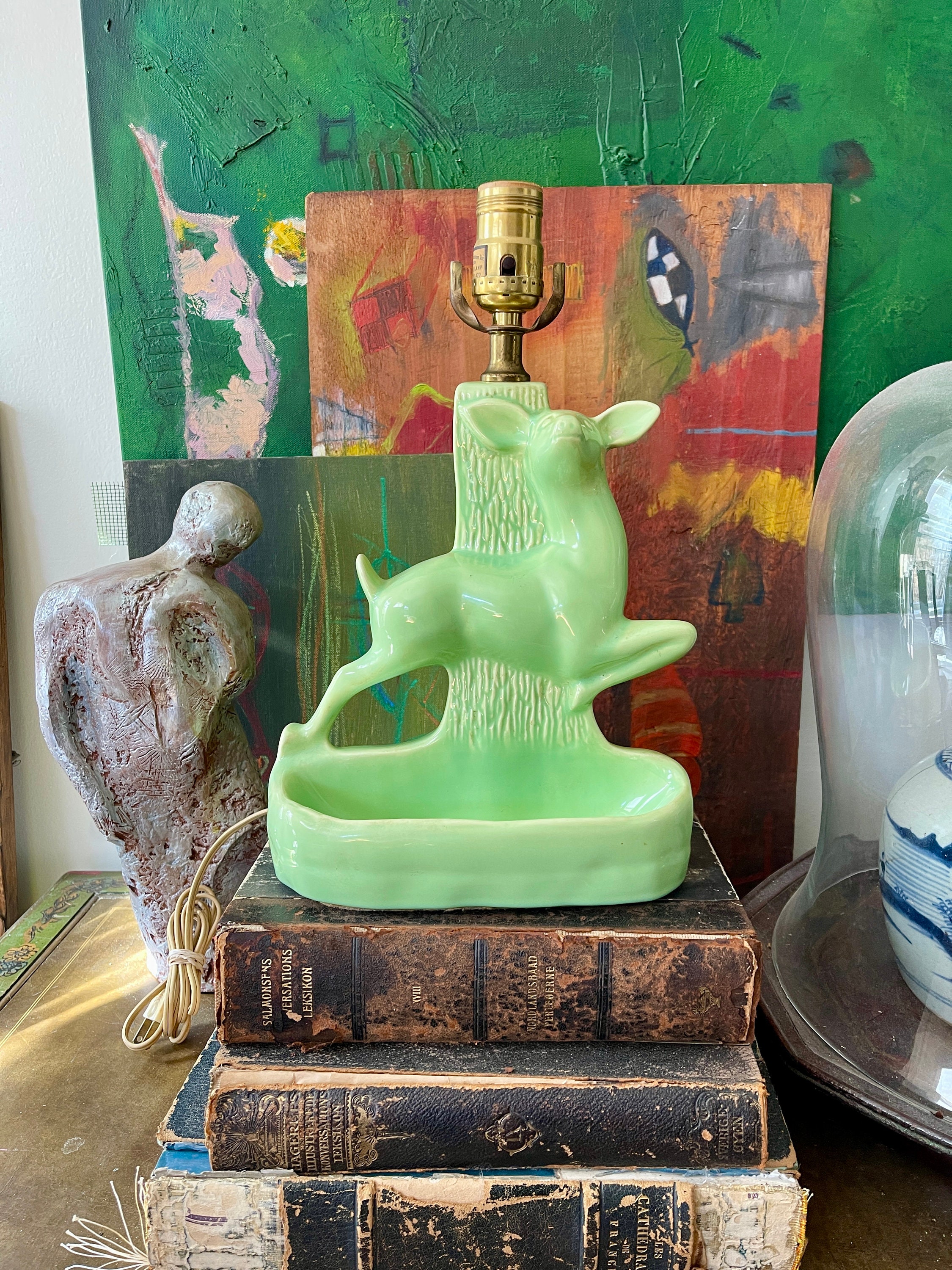 Vintage MCM Green Deer TV Lamp