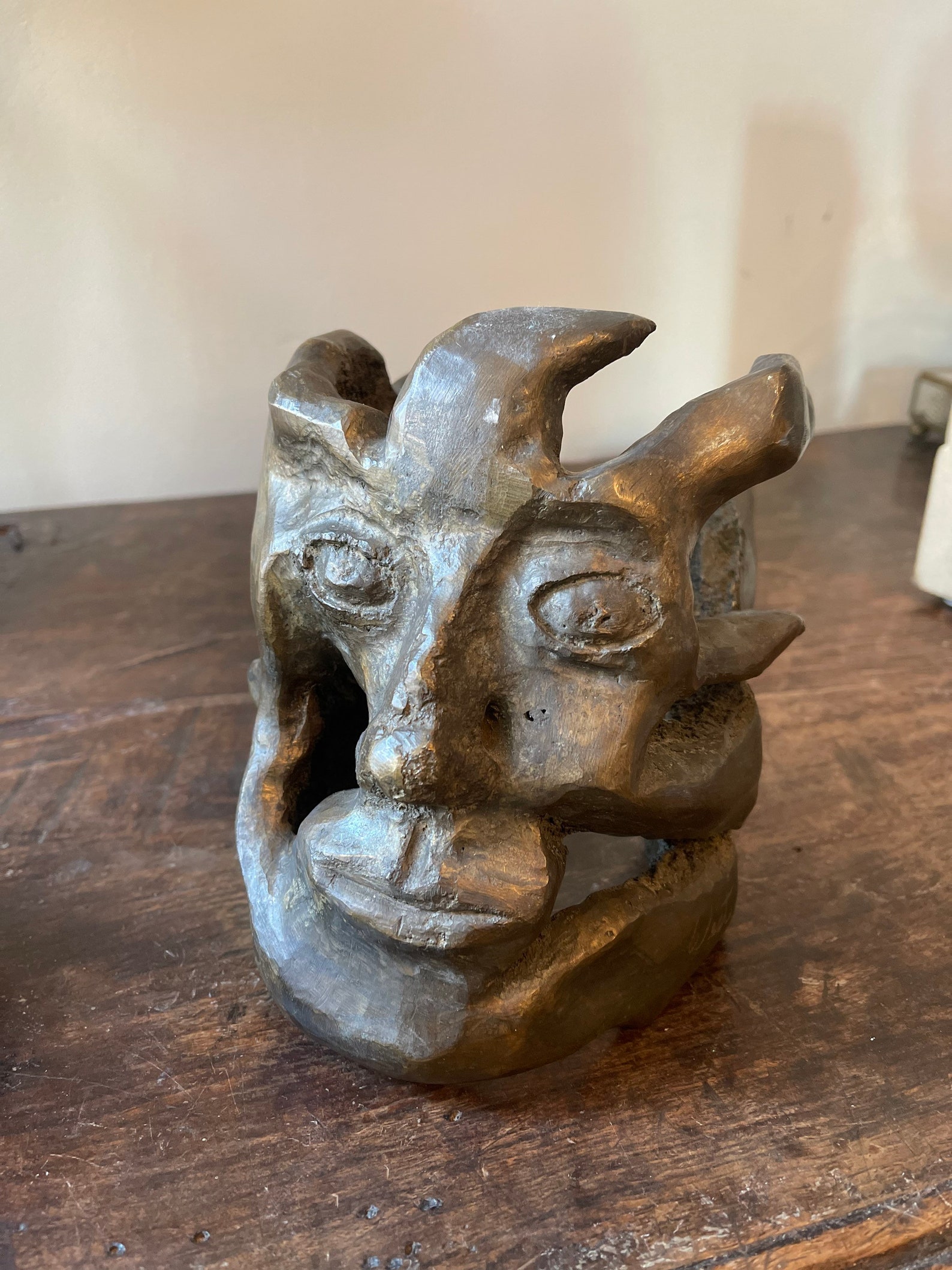 Signed Bronze Abstract Profile of Face Sculpture Postmodern - Etsy