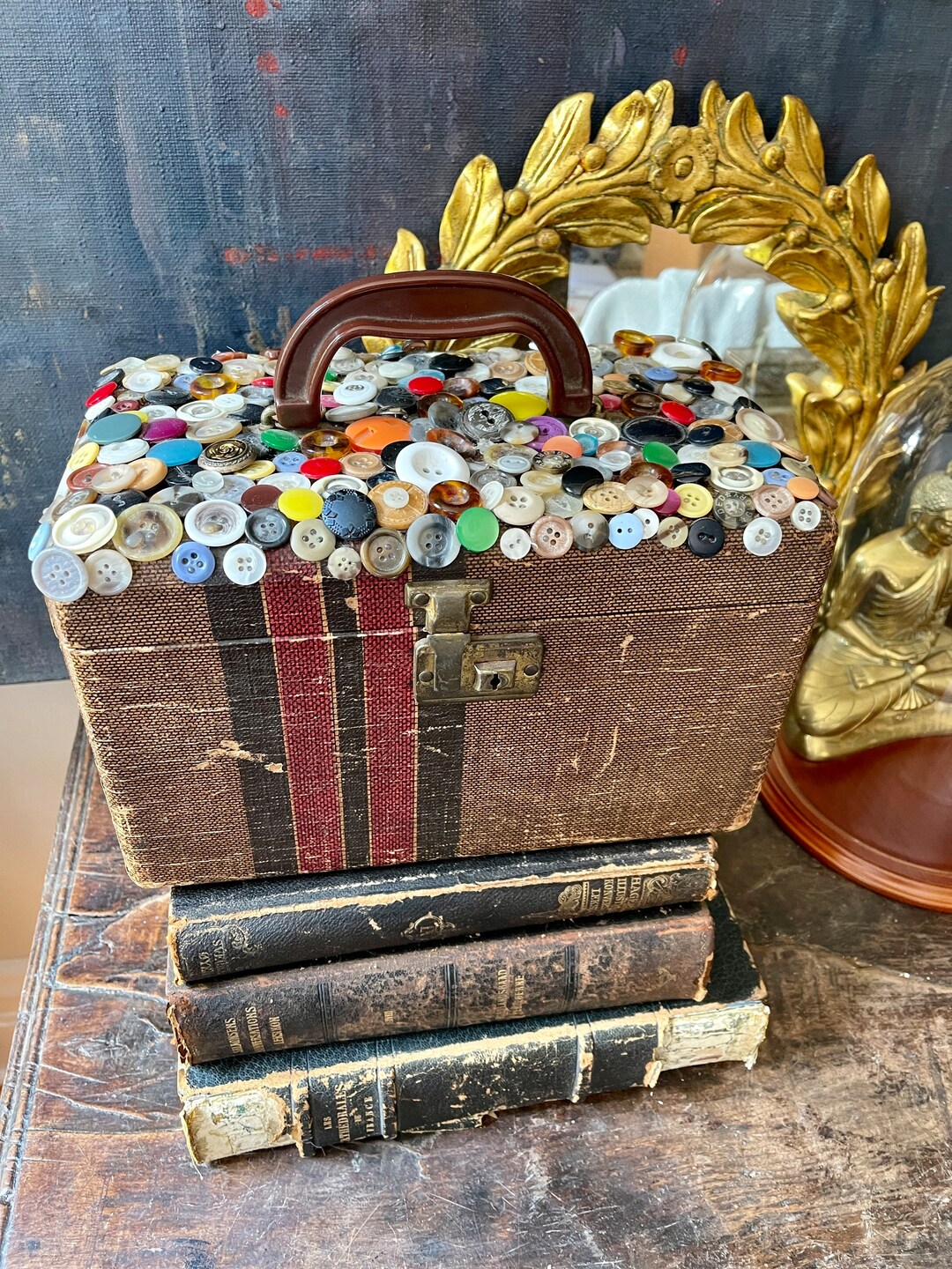 Vintage Train Case Suitcase Decorated With Old Buttons - Etsy