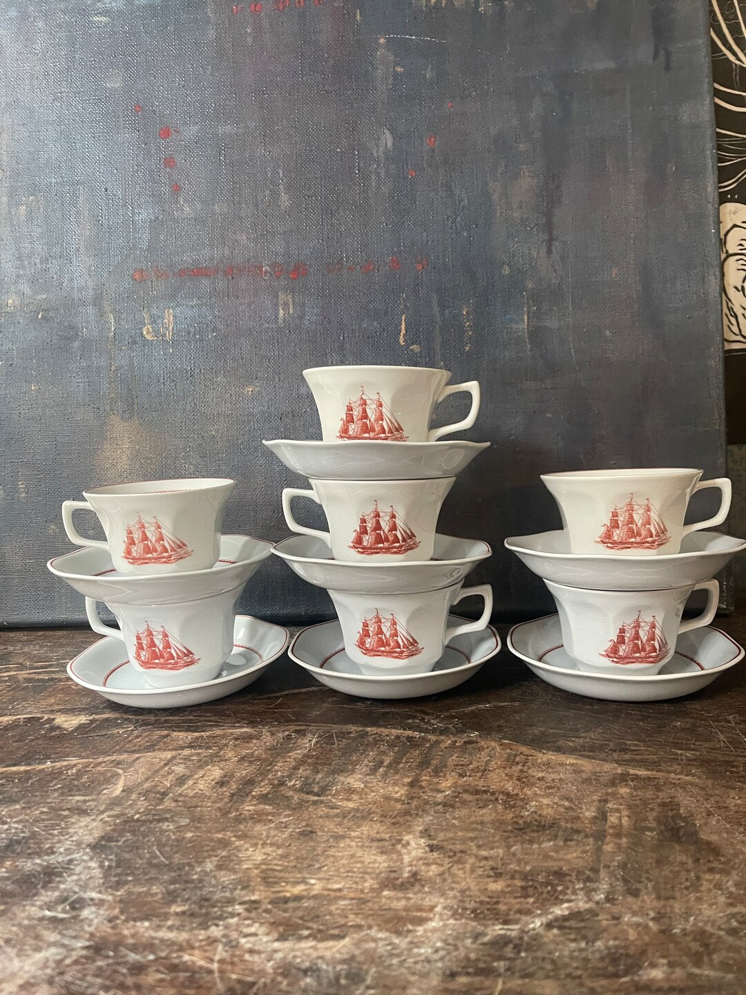 Set of Seven (7) Wedgwood Flying Cloud Tea Cups and Saucers Lakehouse ...