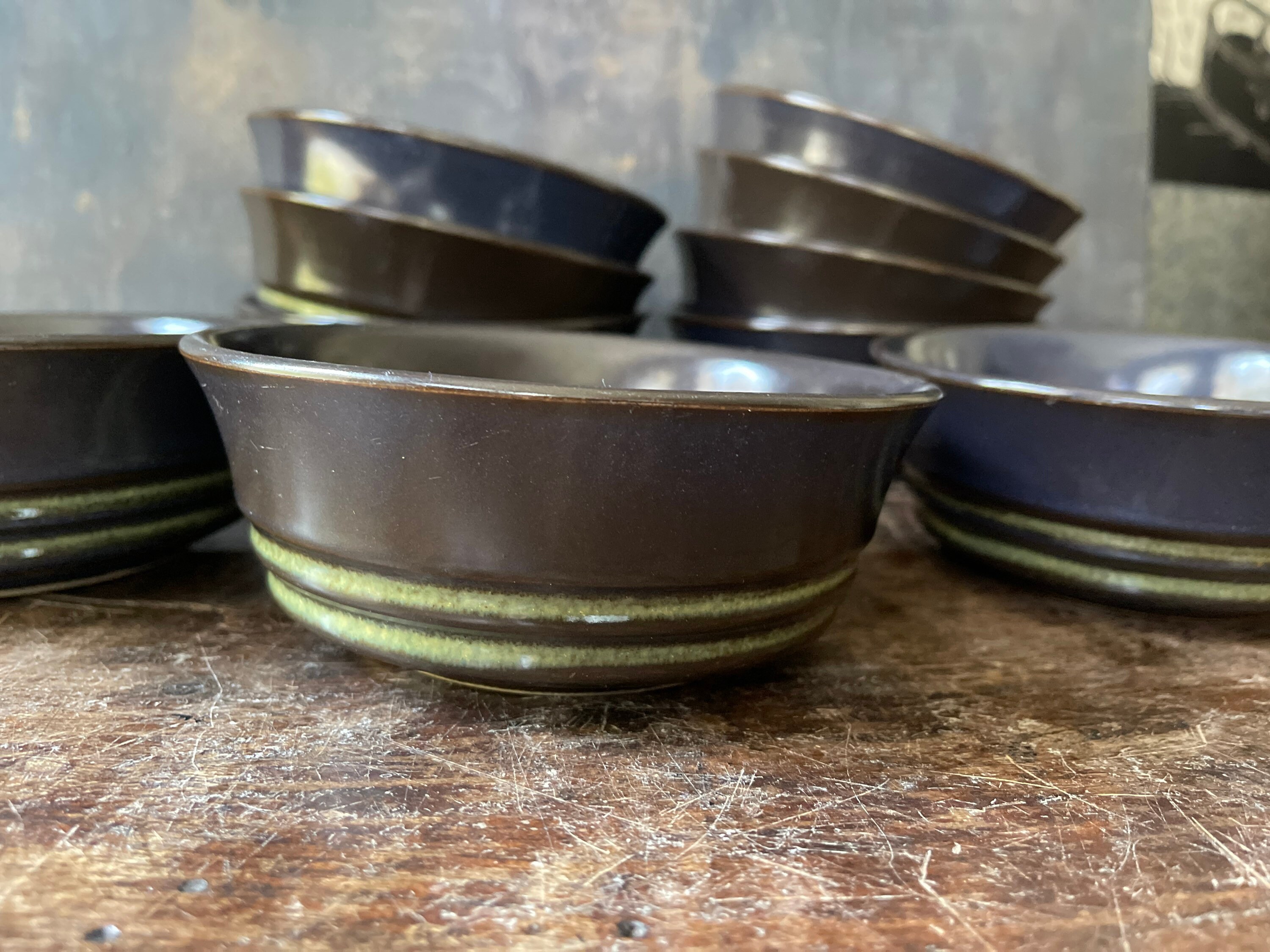 Set of Six (6) Vintage English Stoneware Denby Langley Bukara Soup Bowls