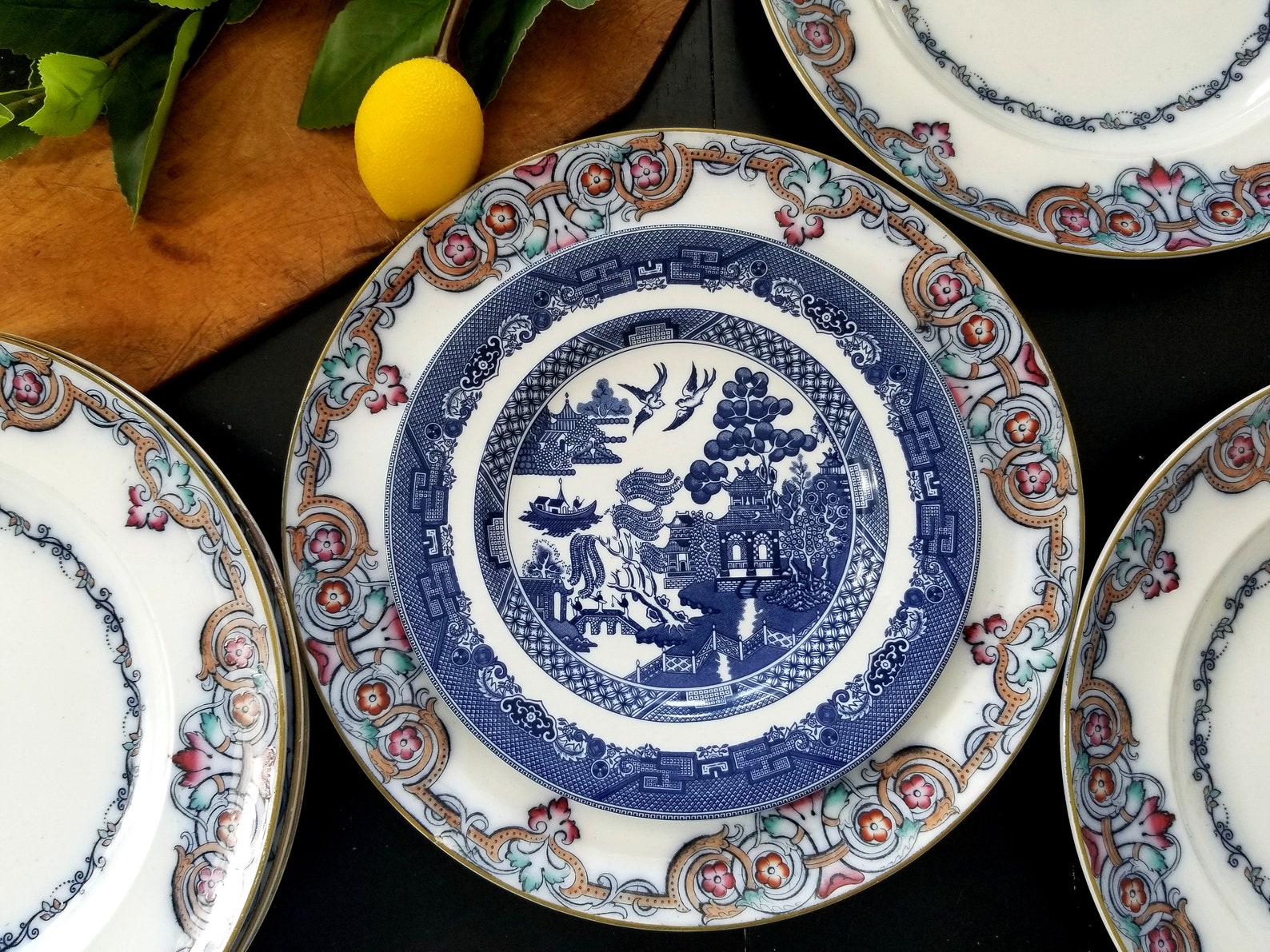 Set of Six () Wedgwood Plates in Liffey Pattern Flow Blue English ...