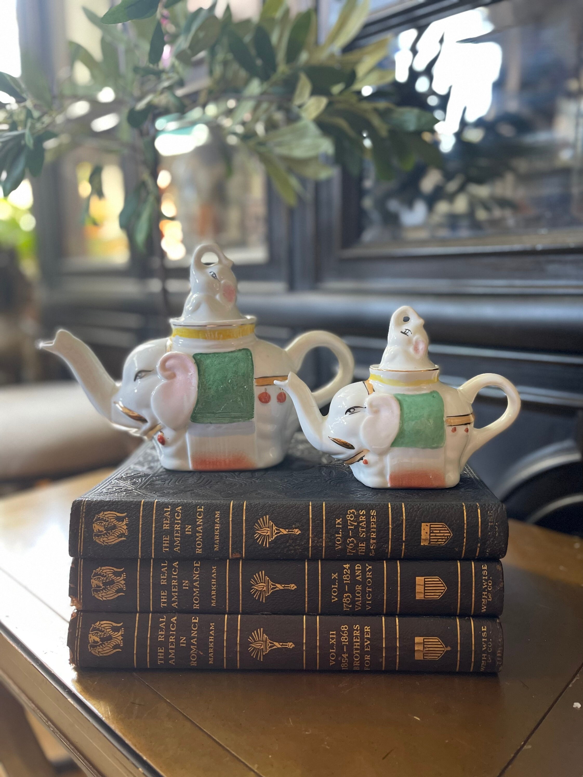 Pair of Elephant Tea Pots , Mother and Child, Chinoiserie Asian Chic ...