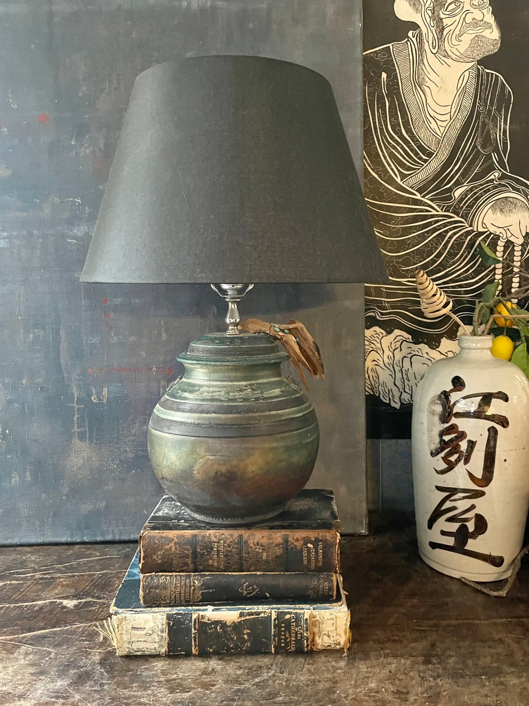 Vintage Raku Pottery Lamp With Driftwood and Turquoise Artist Signed - Etsy