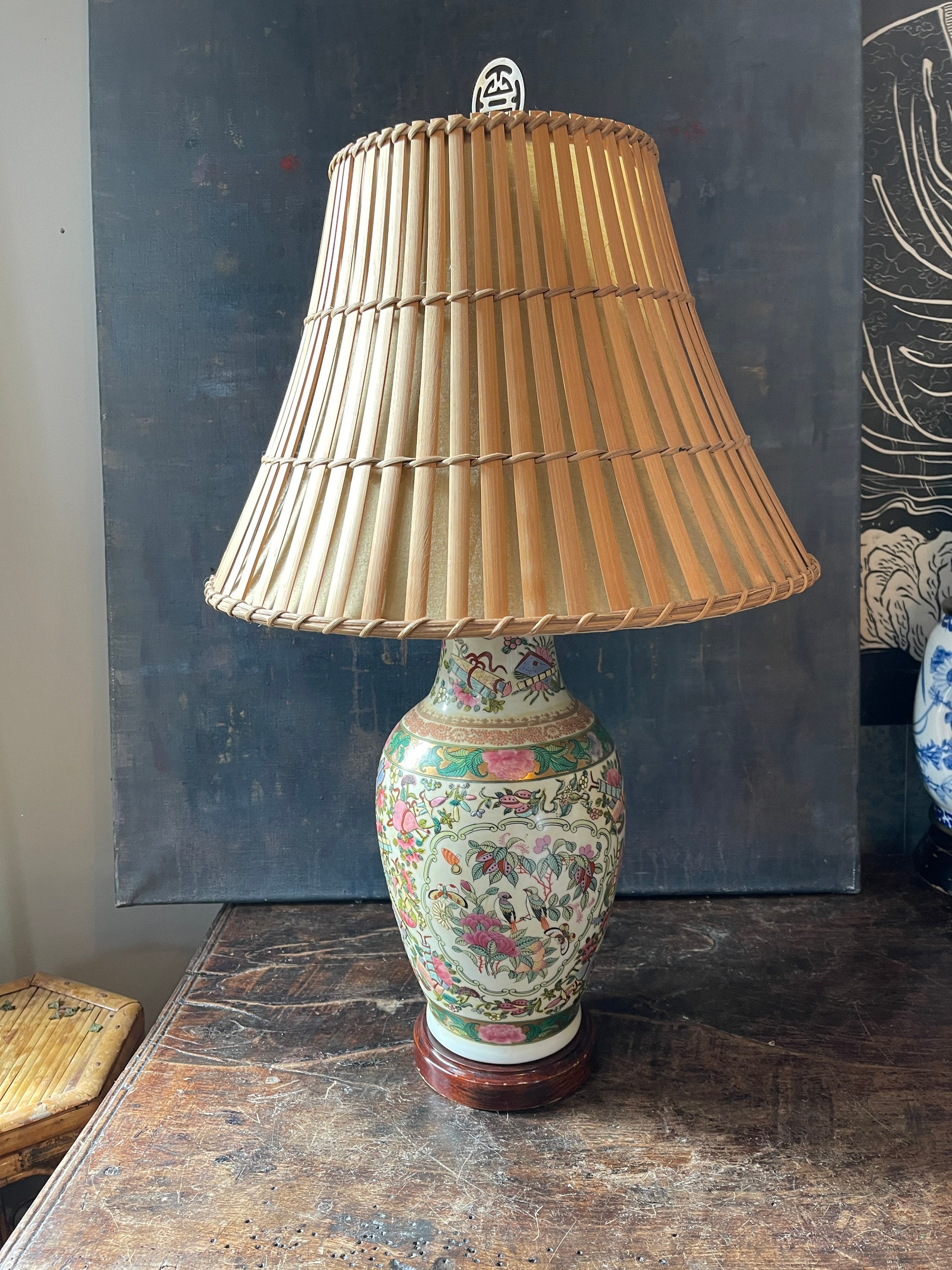 Vintage Famille Rose Asian Lamp Grand Millennial Decor