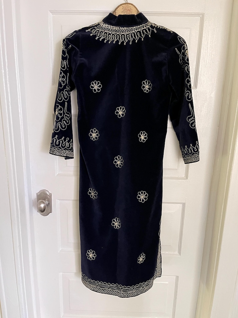 Vintage Navy Blue Velvet Turkish Dress With Gold Embroidery - Etsy