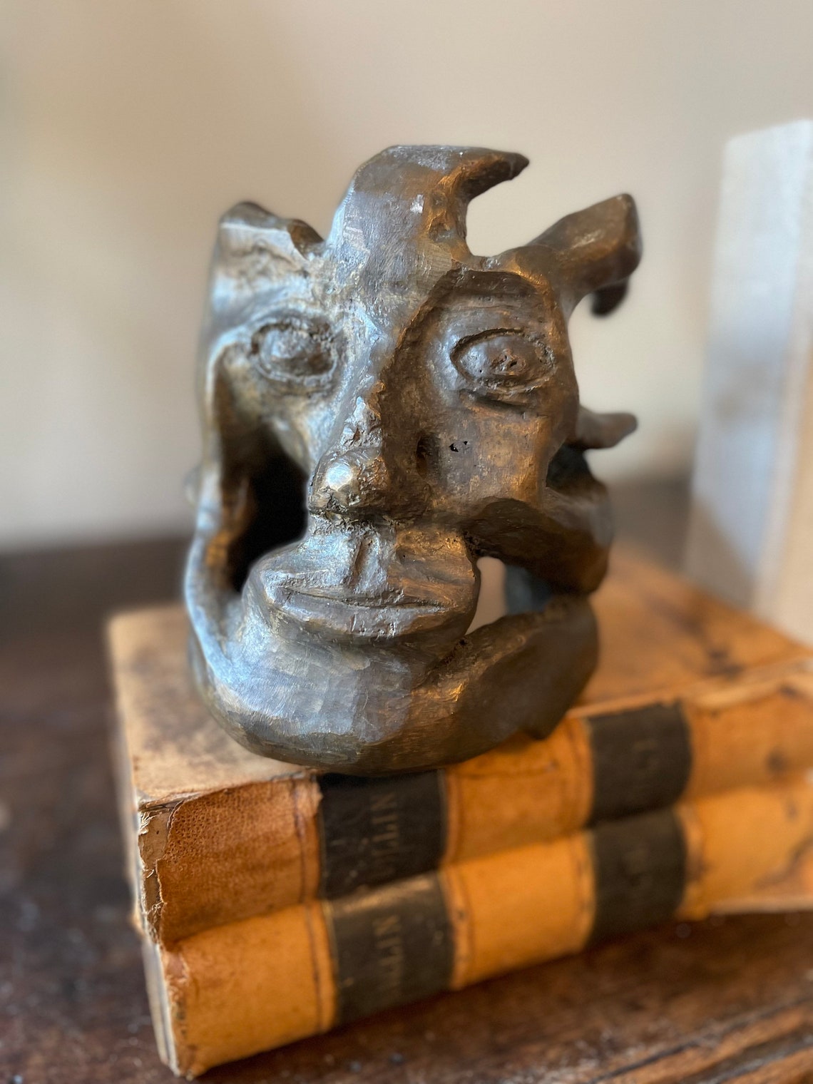 Signed Bronze Abstract Profile of Face Sculpture Postmodern - Etsy