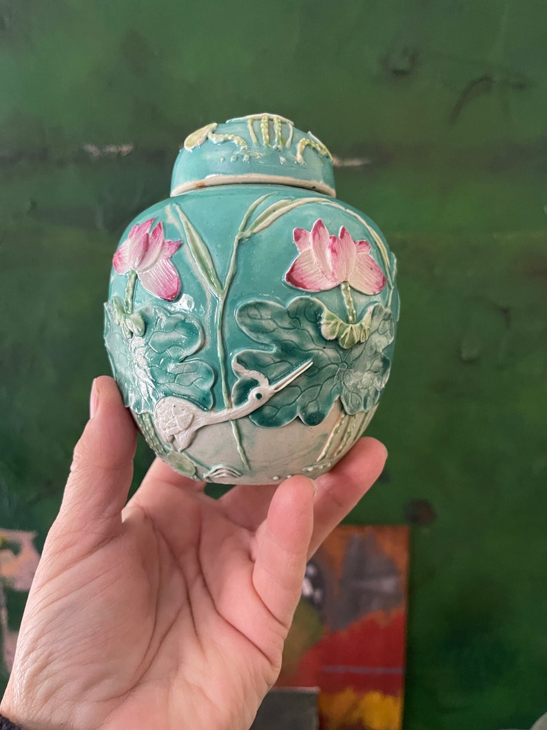 Vintage Chinese Majolica Crane Ginger Jar - Etsy Canada
