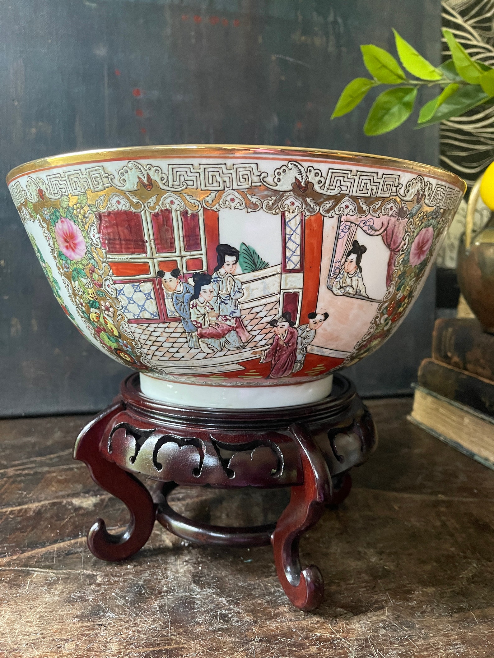 Vintage Large Famille Rose Bowl on Stand - Etsy