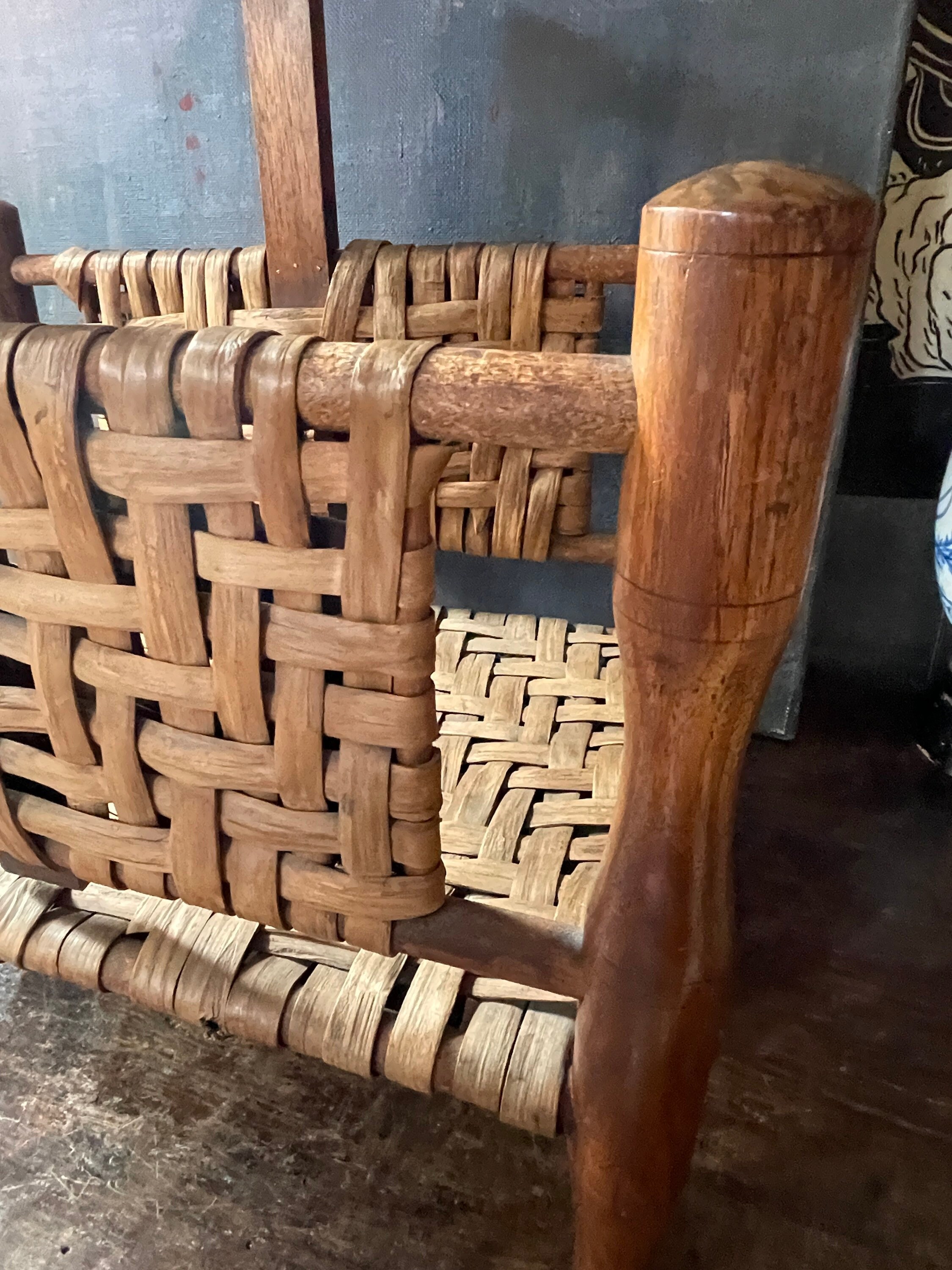 Antique Splint Wood Woven Magazine Rack Cottage Decor