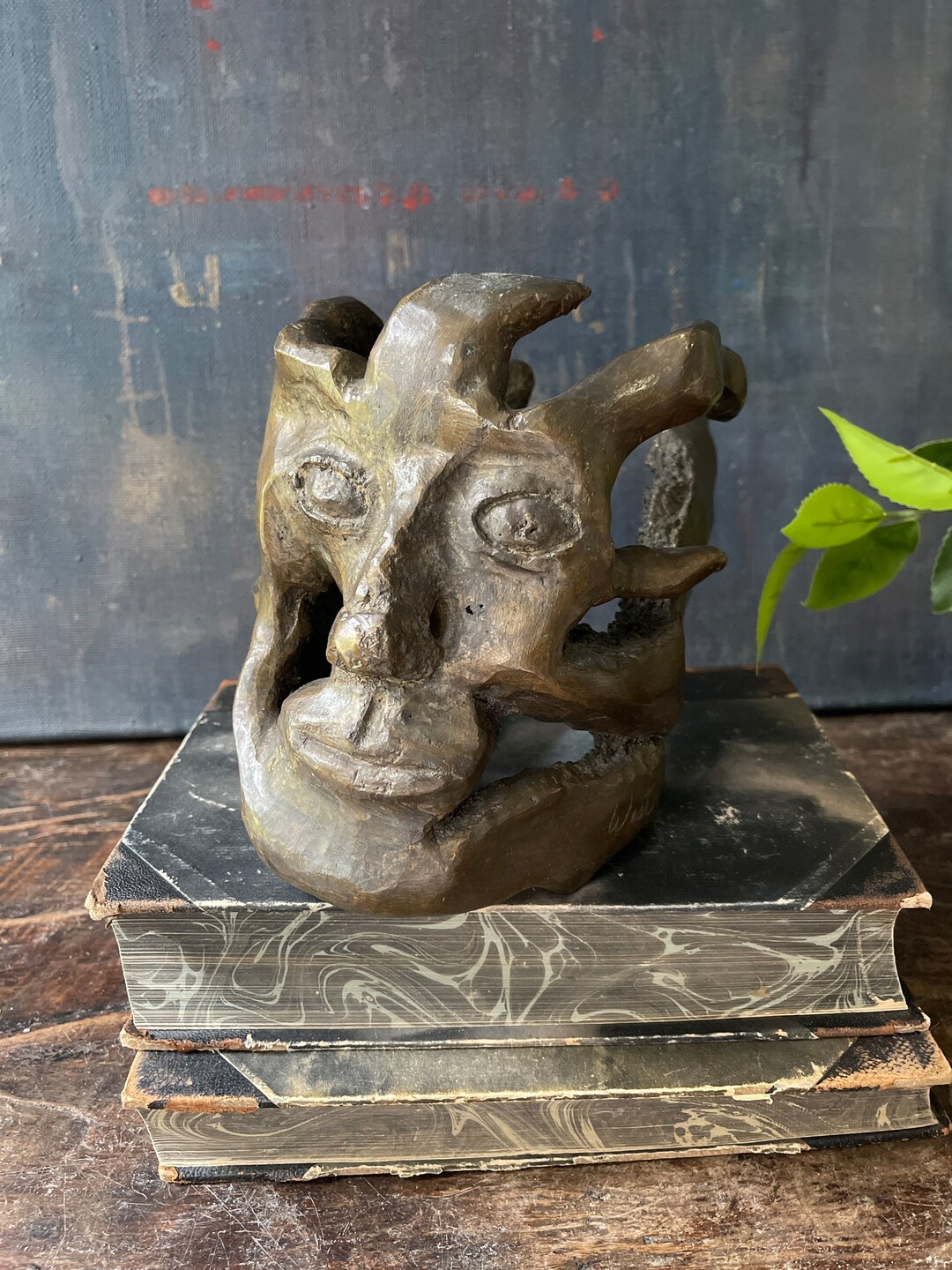 Signed Bronze Abstract Profile of Face Sculpture Postmodern - Etsy