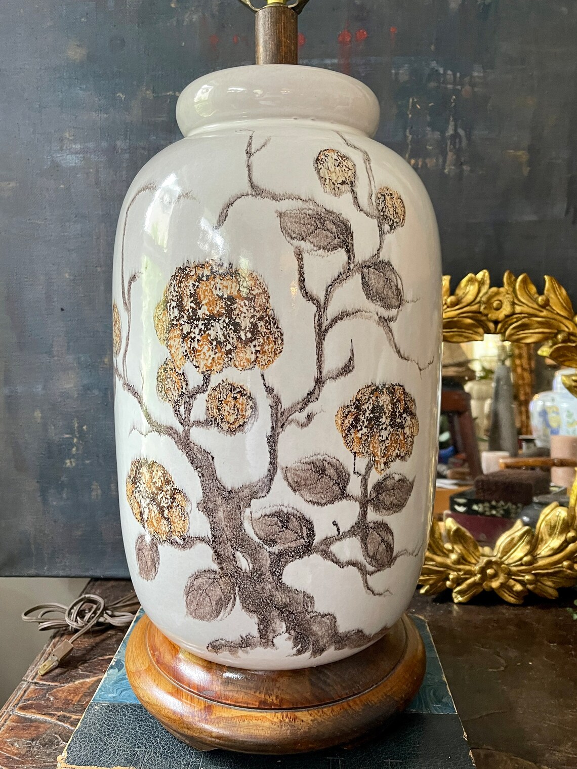 Vintage Oversized Stoneware Asian Lamp Neutrals - Etsy