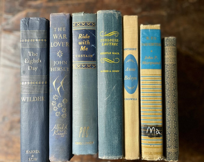 Vintage Blue and Tan Old Bookstack Pretty Books Bookshelf Decor - Etsy