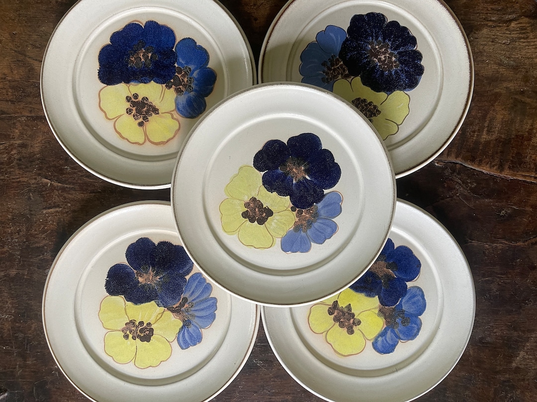 Set of Five (5) Vintage Denby Stoneware 8” Potpourri Blue Floral Hue ...
