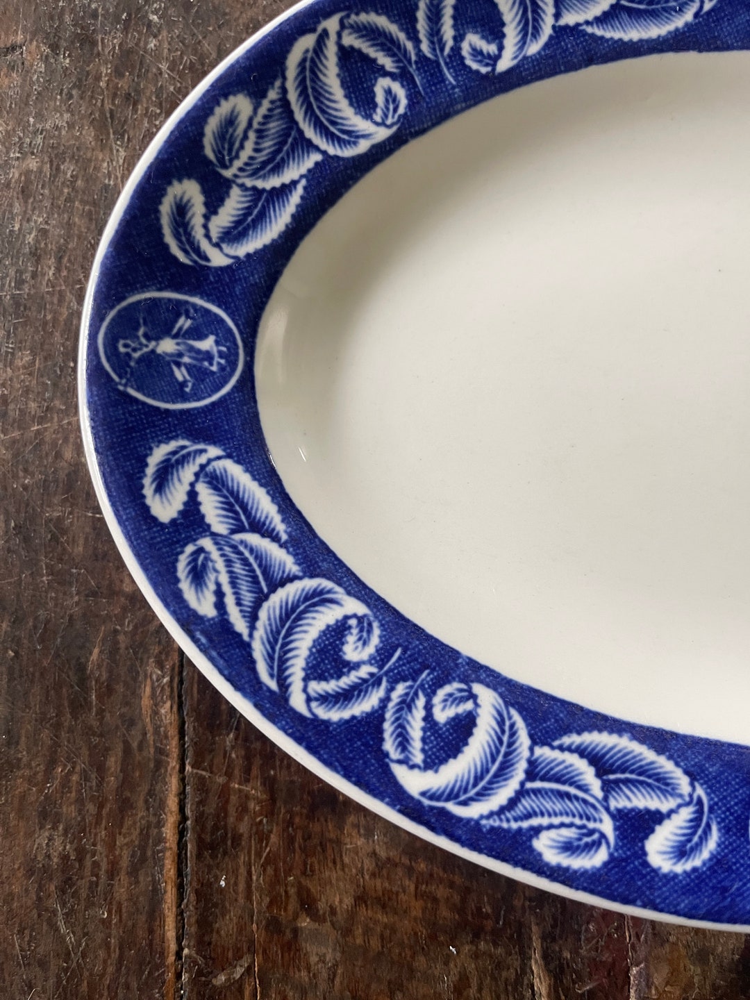 Vintage Blue and White English Duraline Oval Plate by Grindley ...