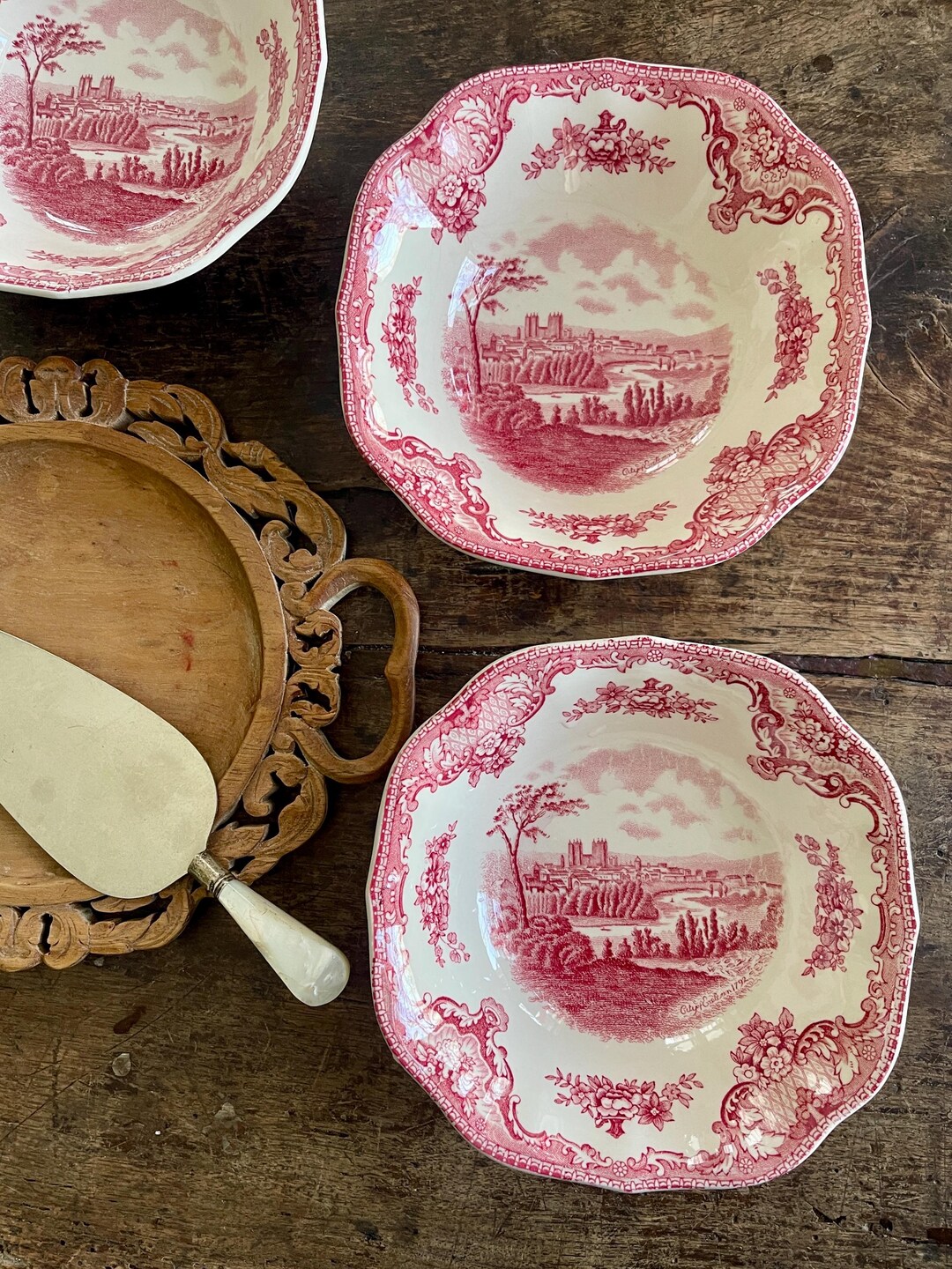 Set of Six 6 Pink and White Johnson Brothers Transferware 6.25 Bowls in ...