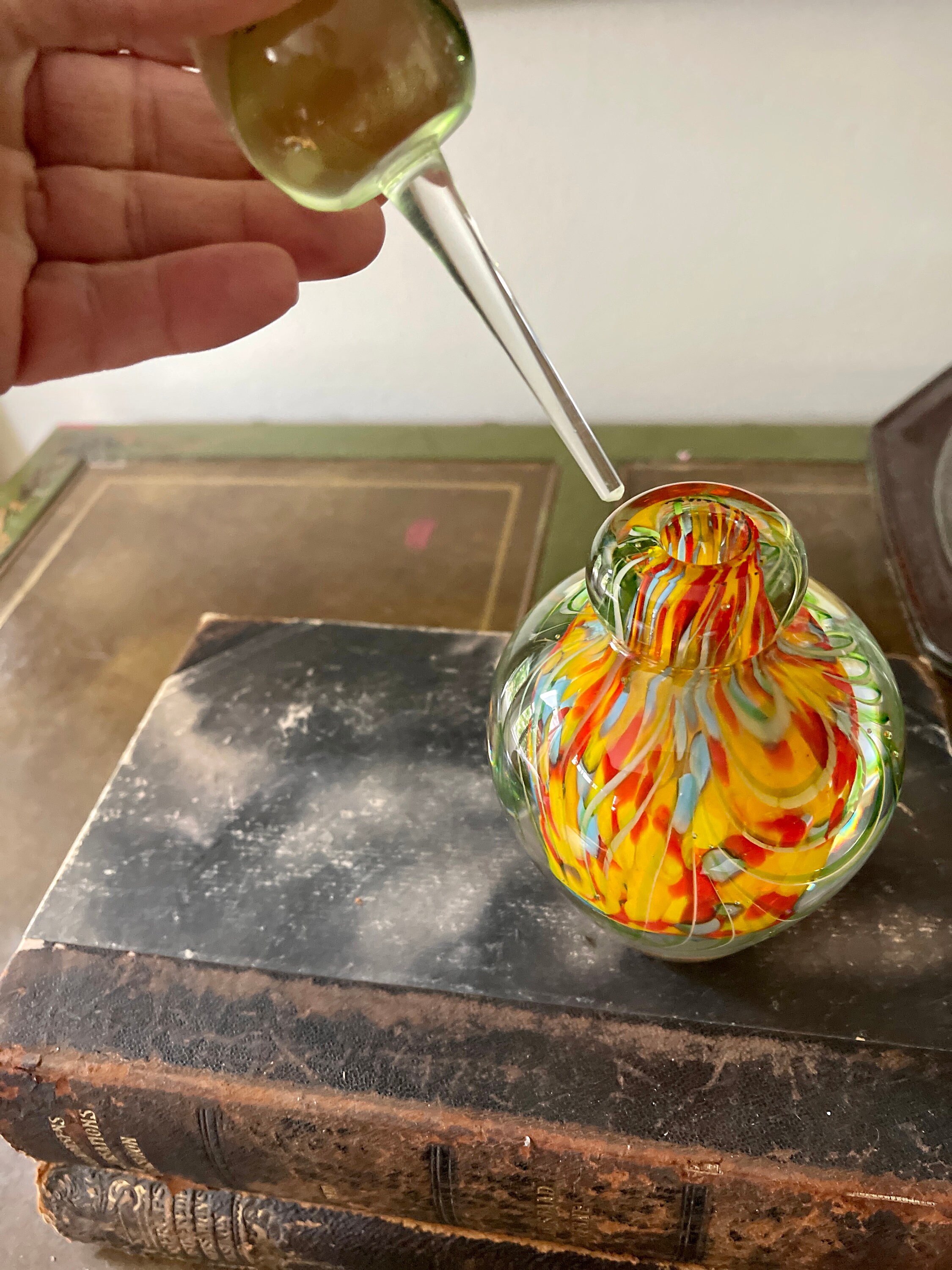 Vintage Orange Swirl Glass Perfume Bottle in the Style of Murano