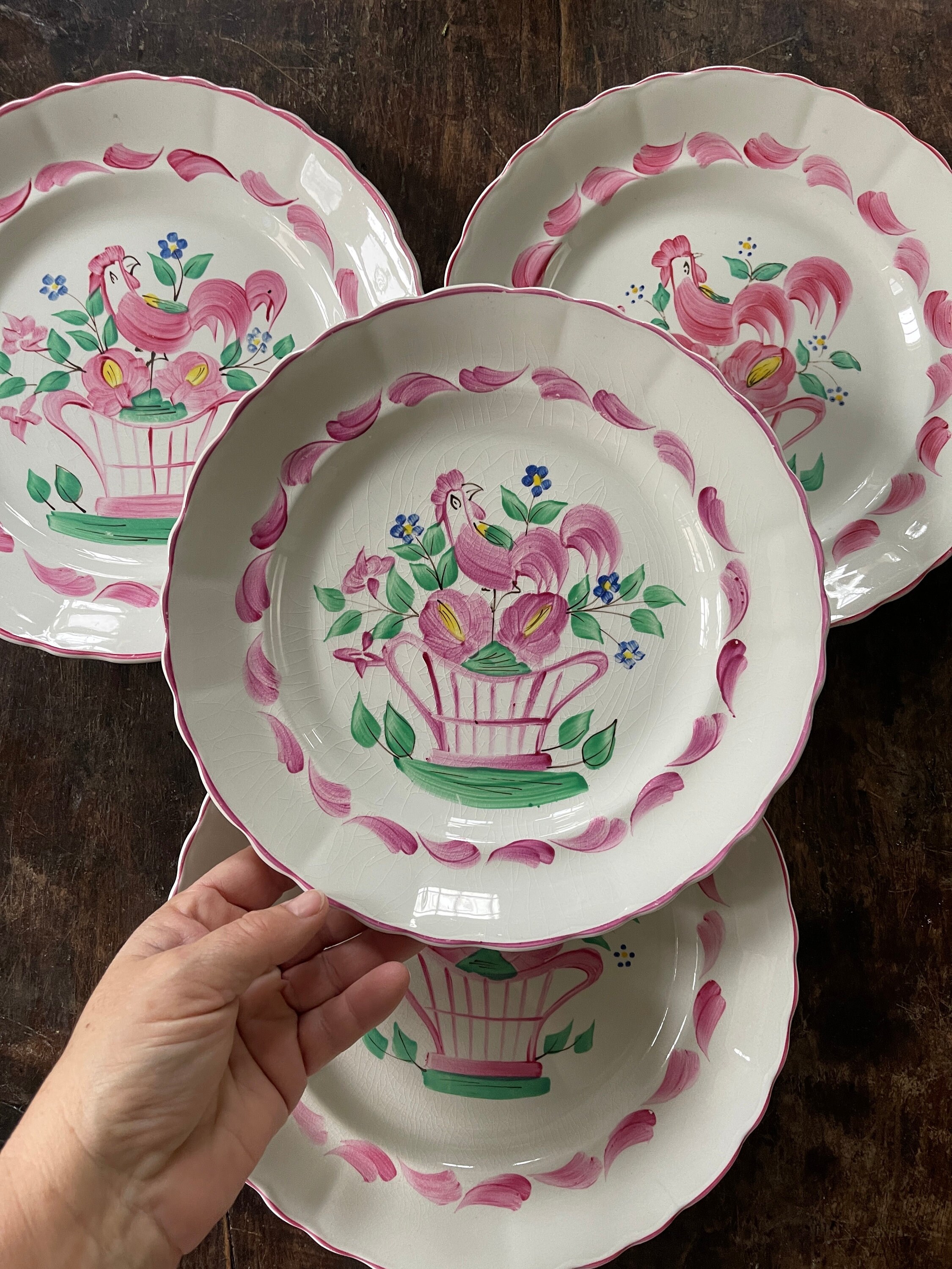 Set of Four (4) Pink English Chanticleer Fondeville England Dinner ...