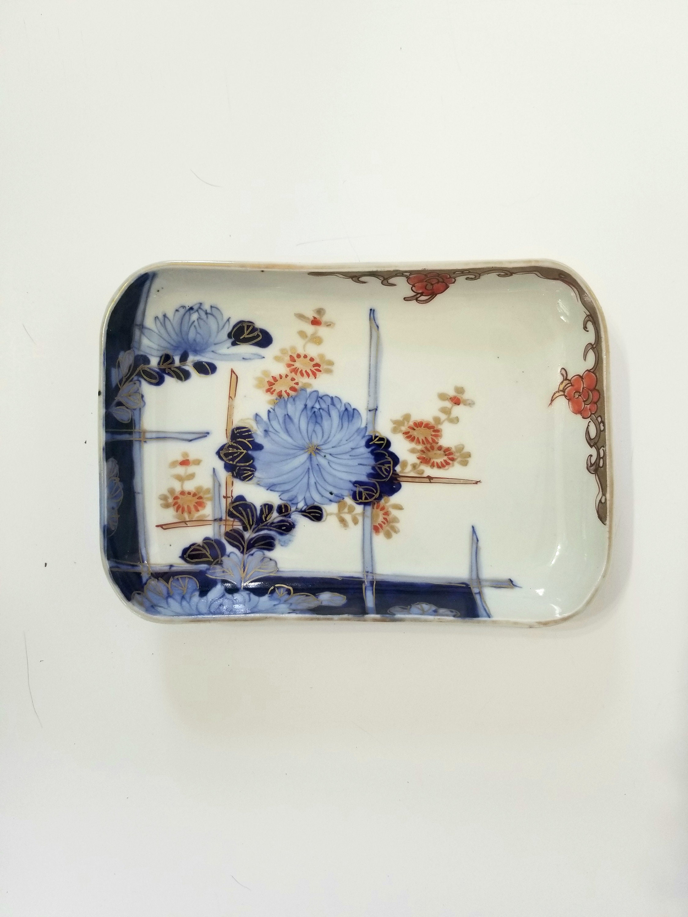 Antique Japanese 6.5 Rectangular Blue and White Plate / Shallow Bowl ...