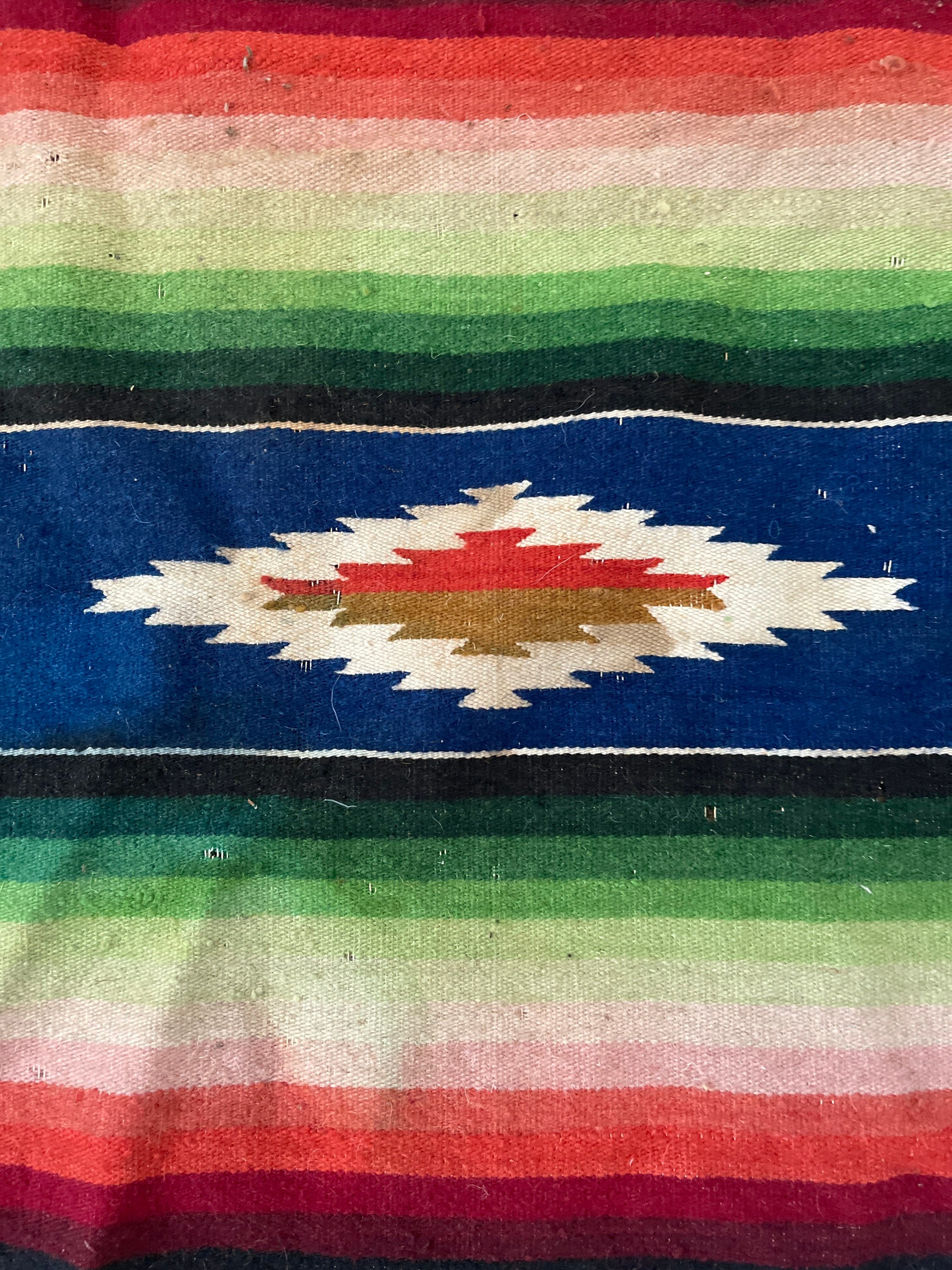 Vintage Mexican Saltillo Southwest Blanket Rug Weaving
