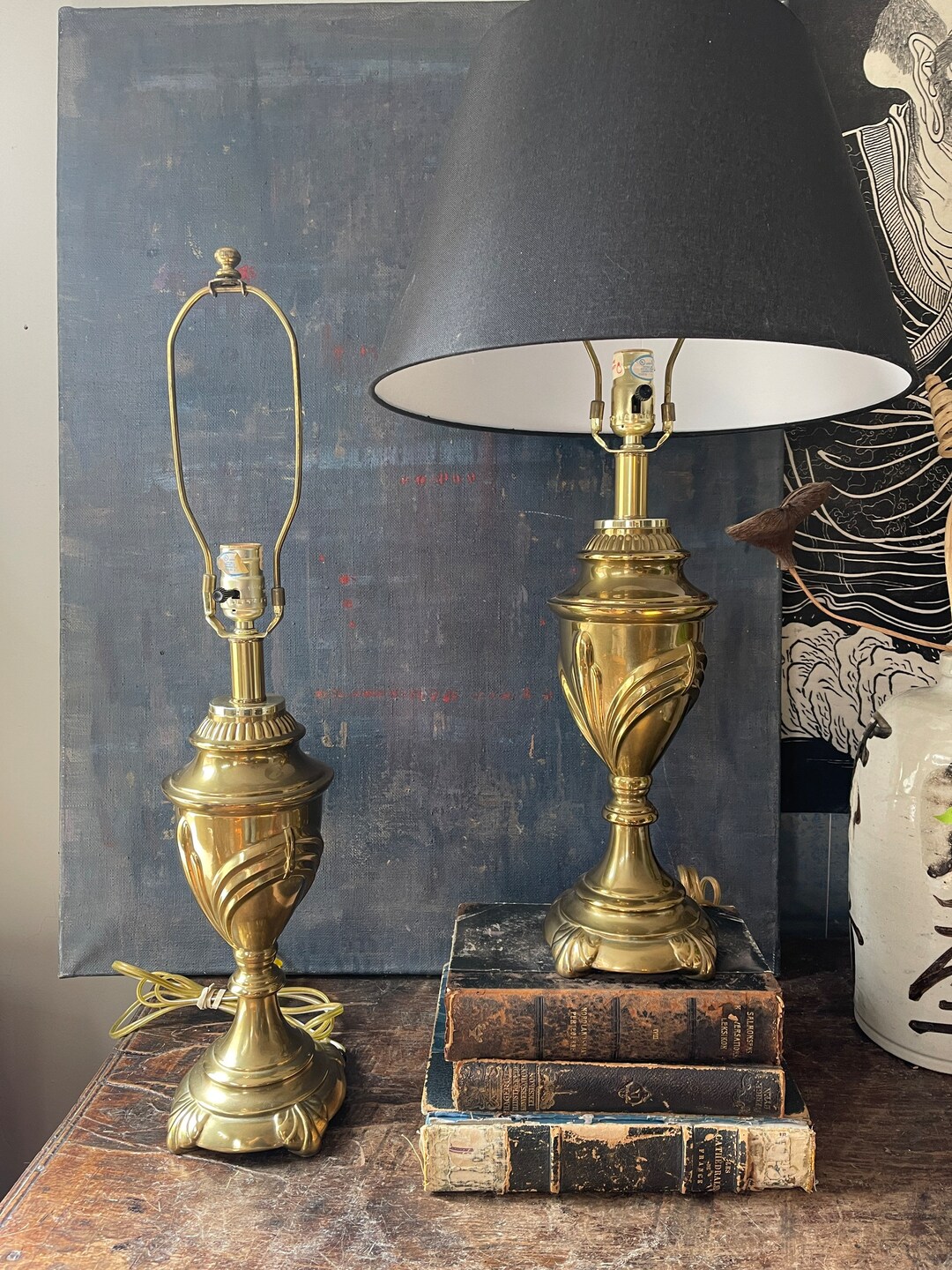Pair of Vintage Brass Table Lamps - Etsy